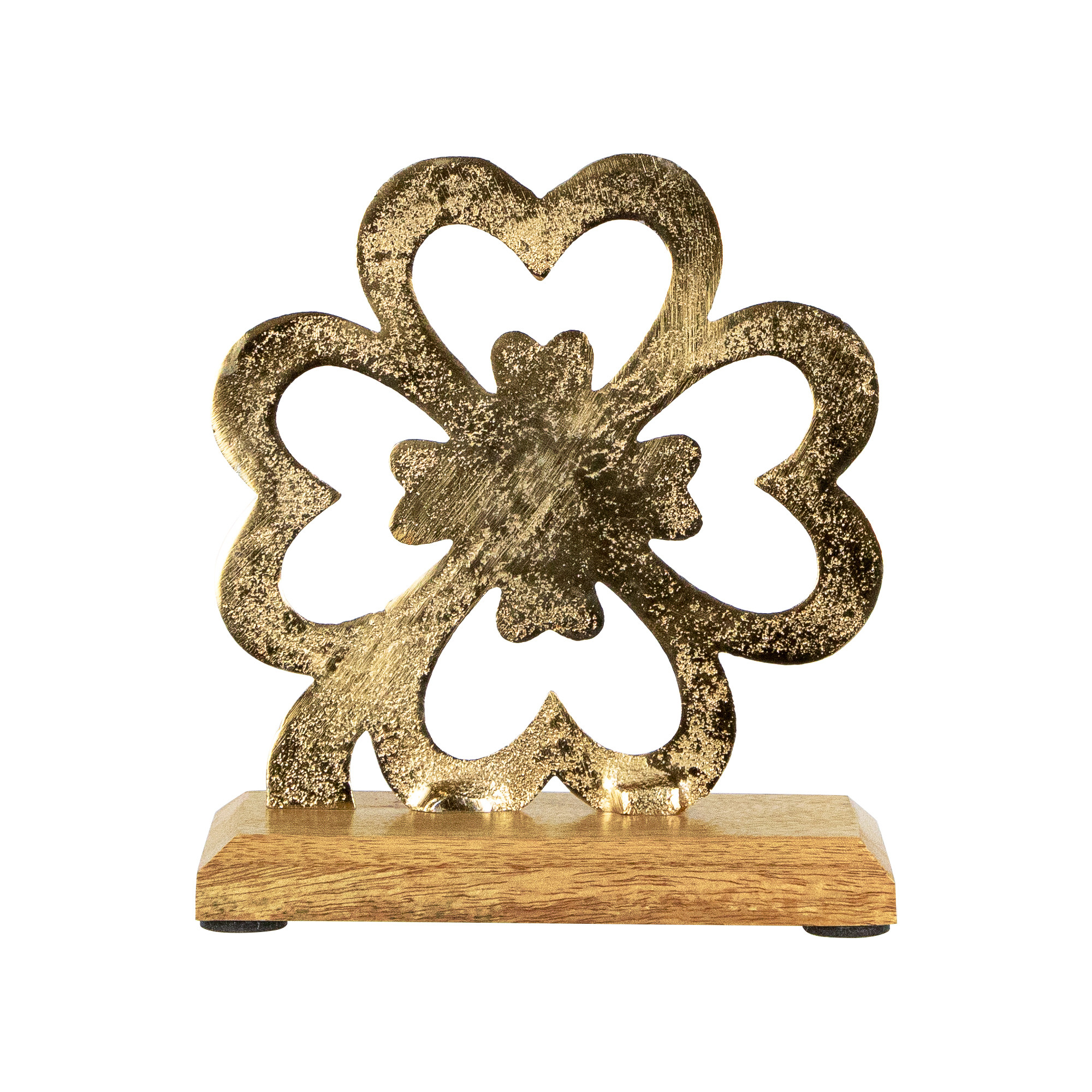 Four Leaf Clover Metal Decoration with Wooden Base - 6.5" | Christmas ...