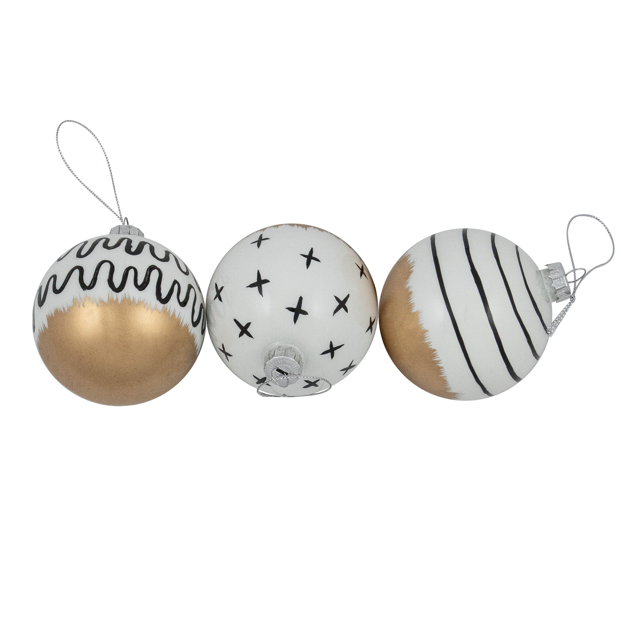 Abstract Glass Ball Christmas Ornaments - 3" (80mm) - White & Black ...