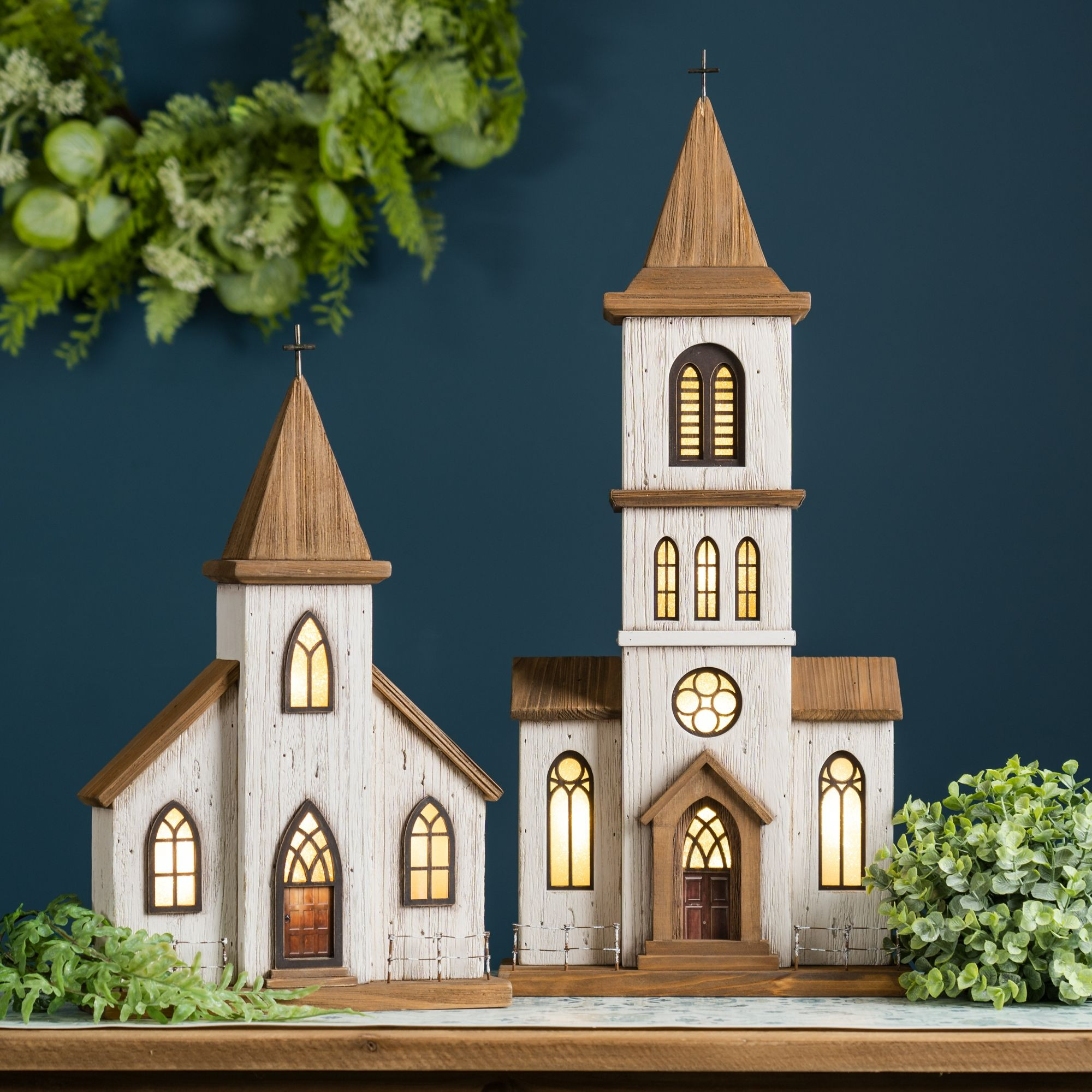 LED Lighted Wooden Church Christmas Decoration - 25.25" | Christmas Central