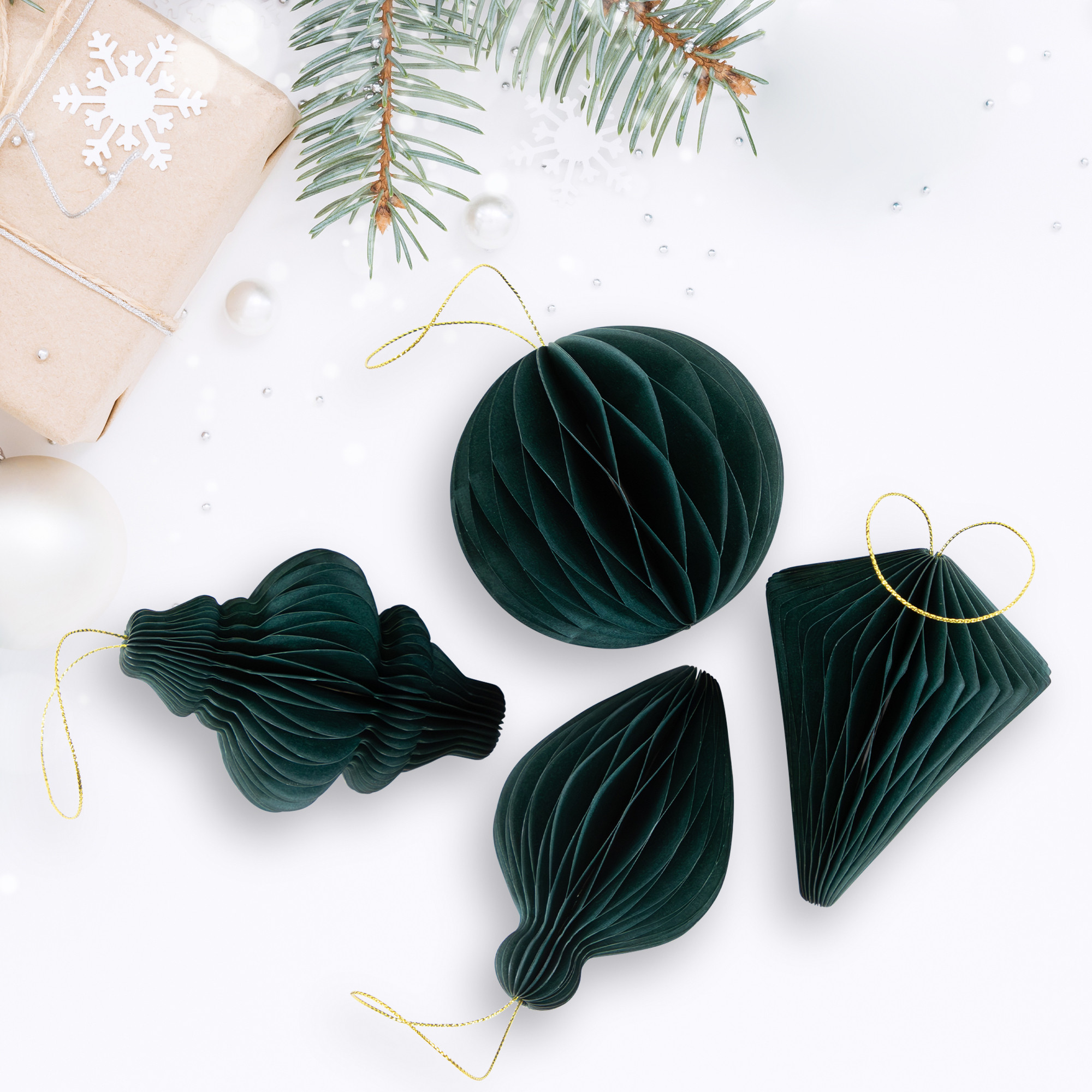 Accordion Honeycomb Foldable Paper Christmas Finial Ornaments - 4 ...