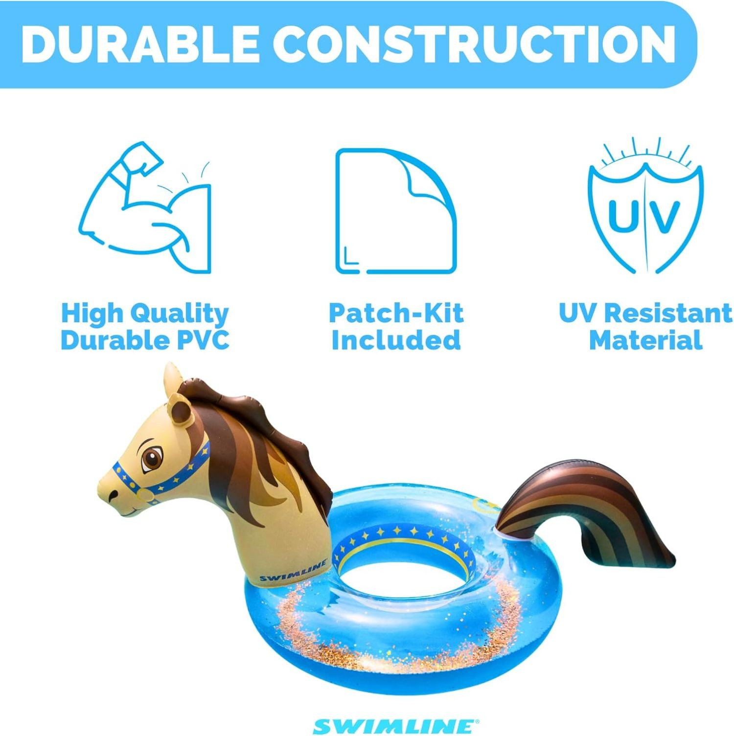 Inflatable Hobby Horse Glitter Swimming Pool Ring - 60" | Christmas Central