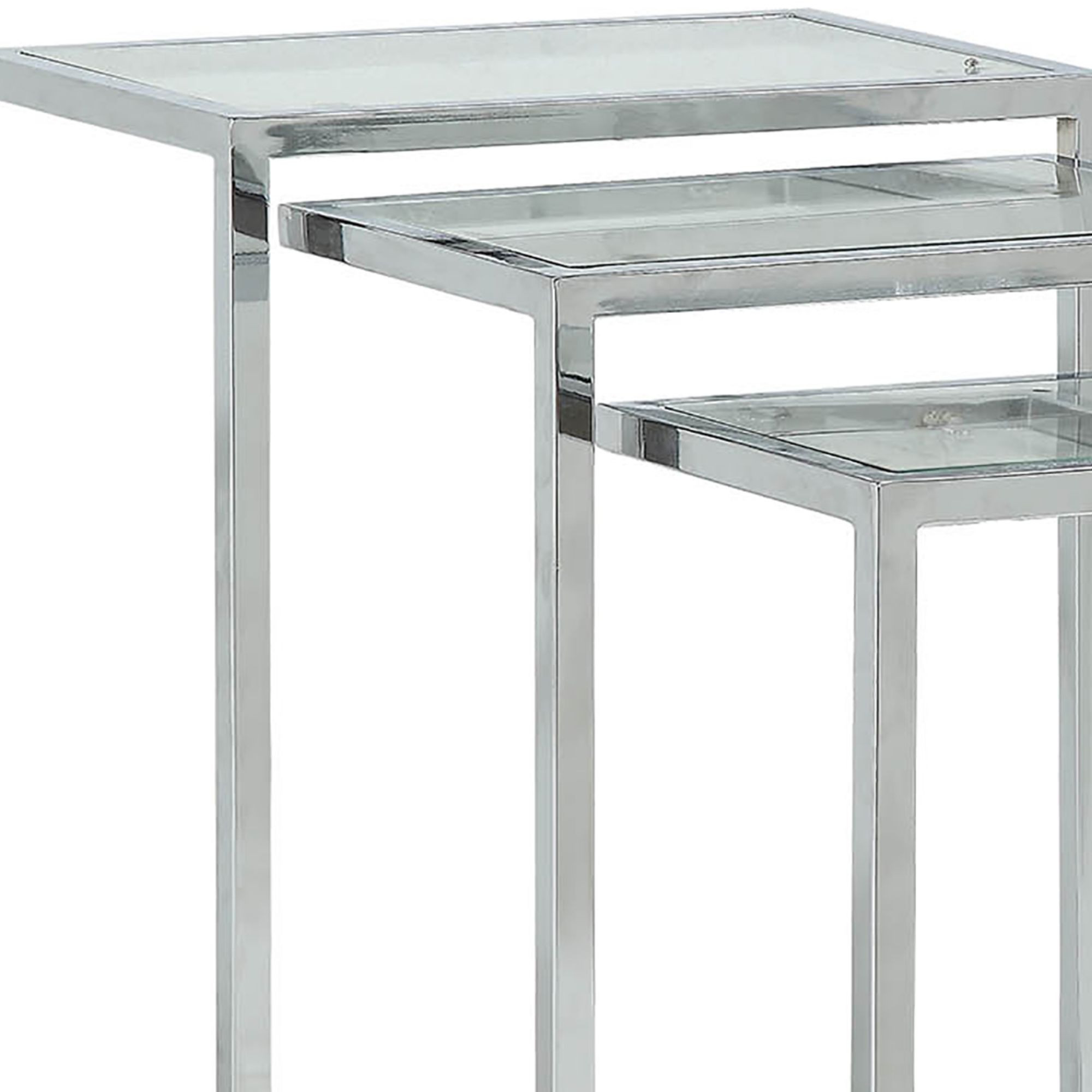 Set of 3 Silver Nesting Tables with Rectangular Glass Top 23.5 ...