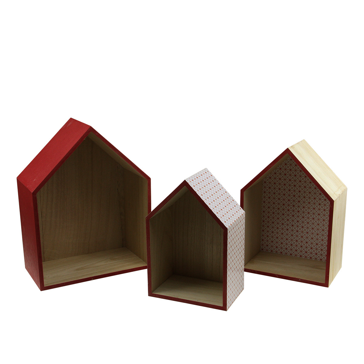 Set of 3 Brown & Red Geometric Shadow Boxes 15.5" | Christmas Central