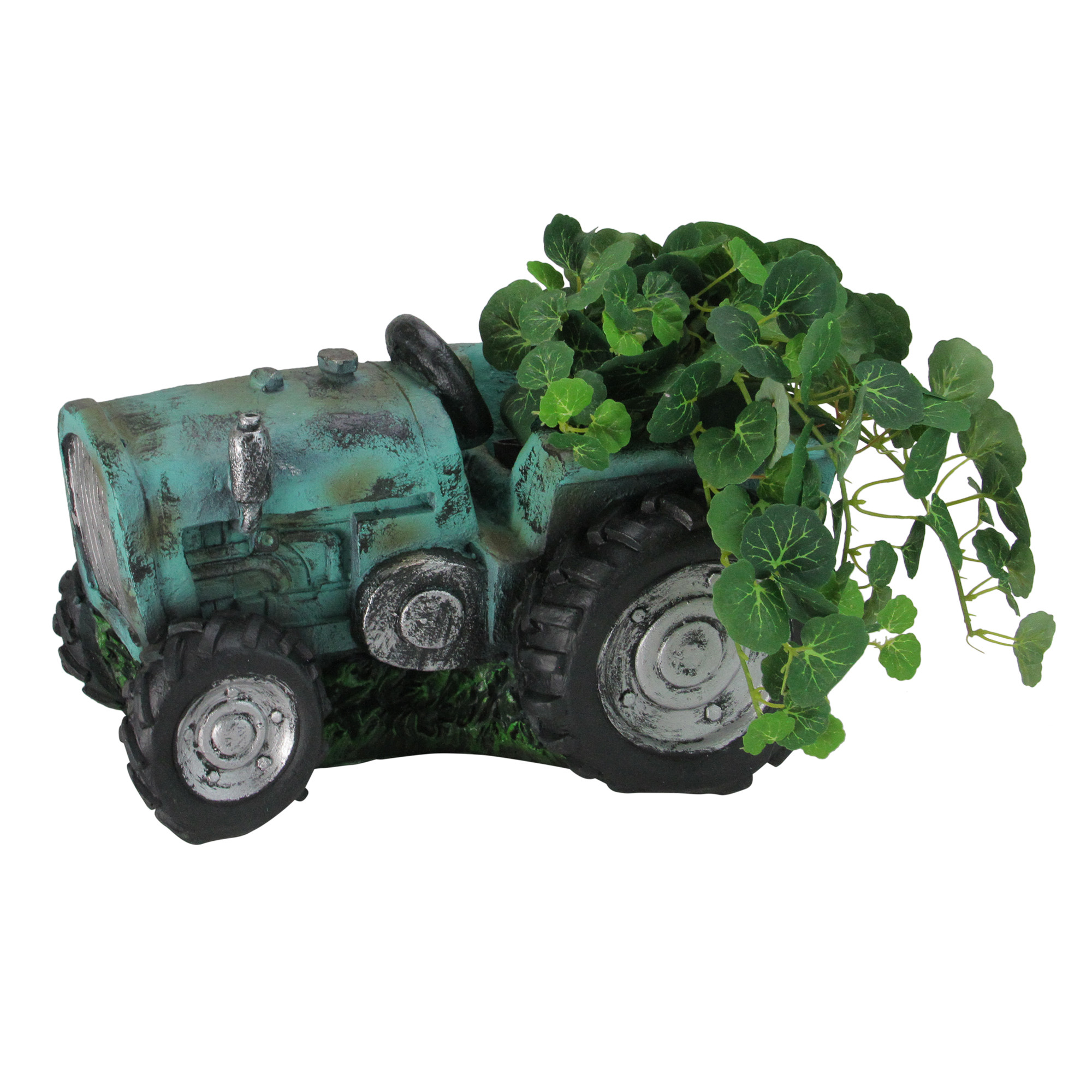12.25" Green & Black Distressed Tractor Garden Patio Planter ...