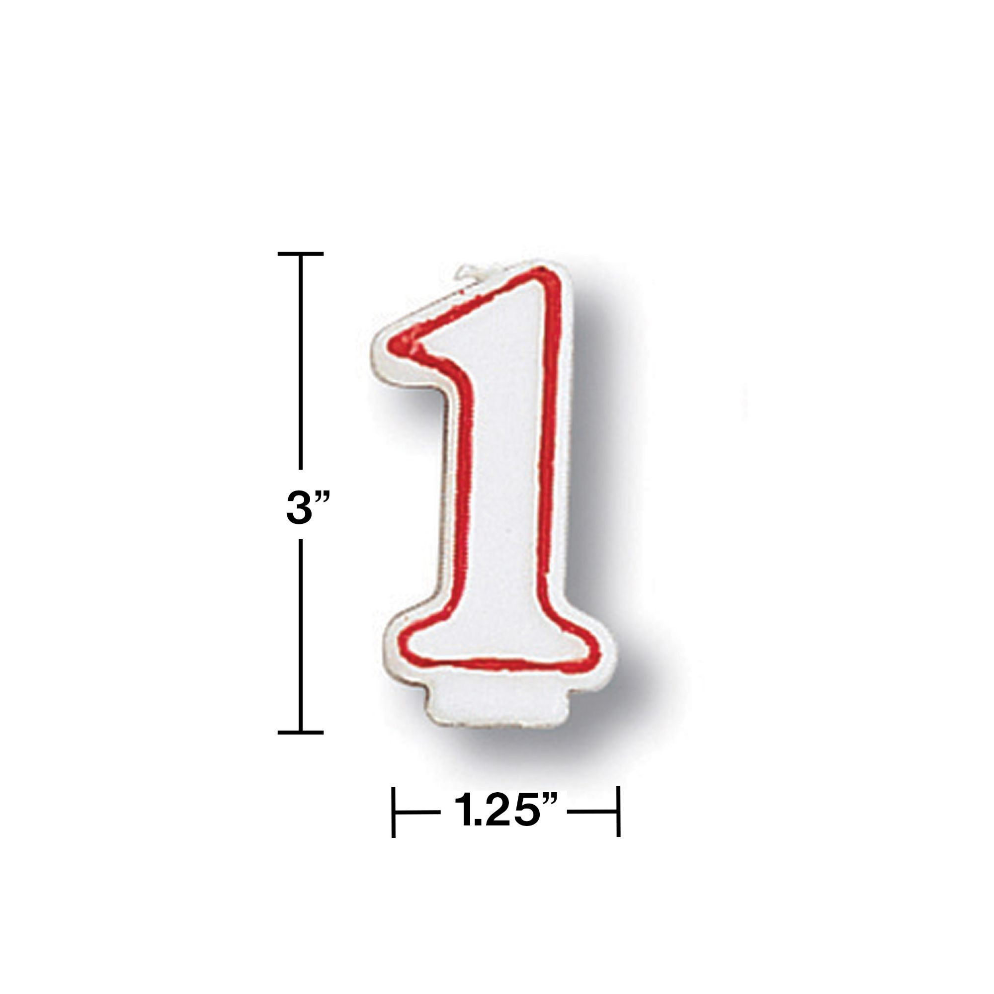 Pack of 6 White & Red Numeral "1" Decorative Birthday Party Candles ...