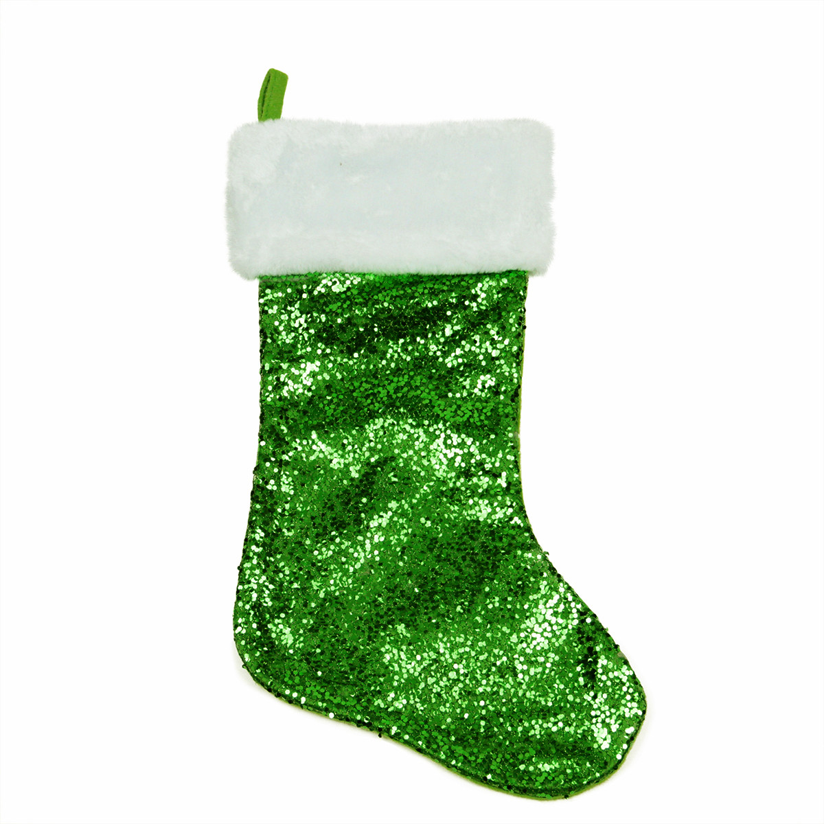 18" Metallic Green & White Sequined with Cuff Christmas Stocking ...
