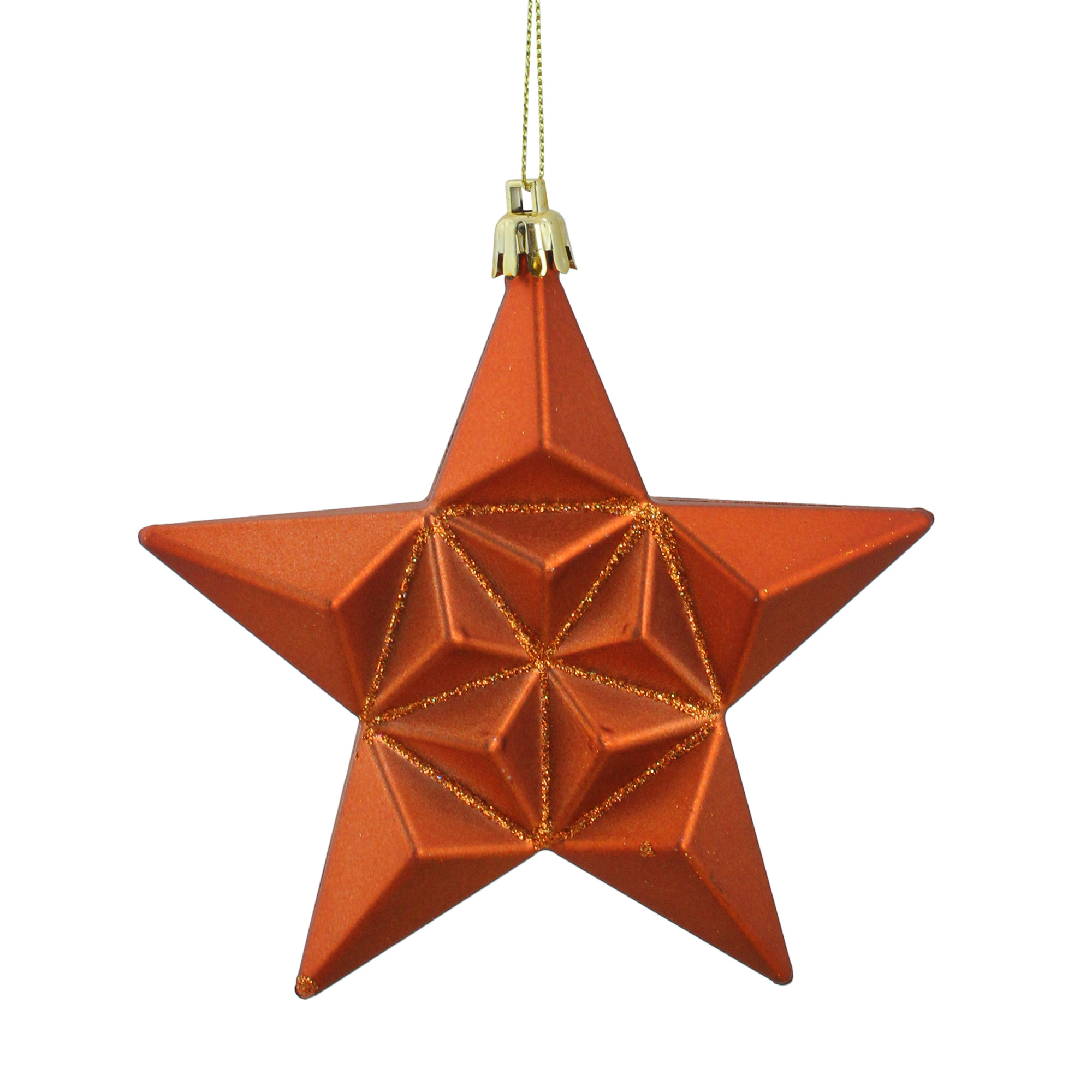 12ct Matte Burnt Orange Glittered Star Shatterproof Christmas Ornaments ...