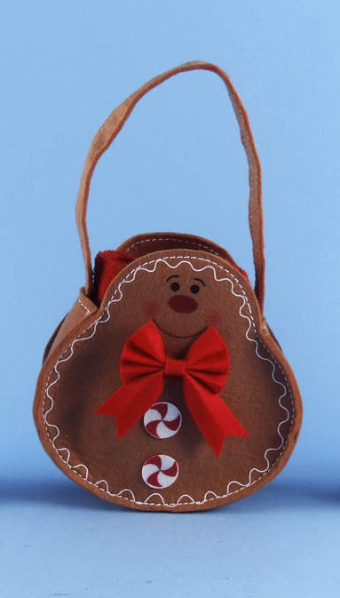 12" Brown Gingerbread Man Basket Pouch Filled w/ Christmas Red Guest ...