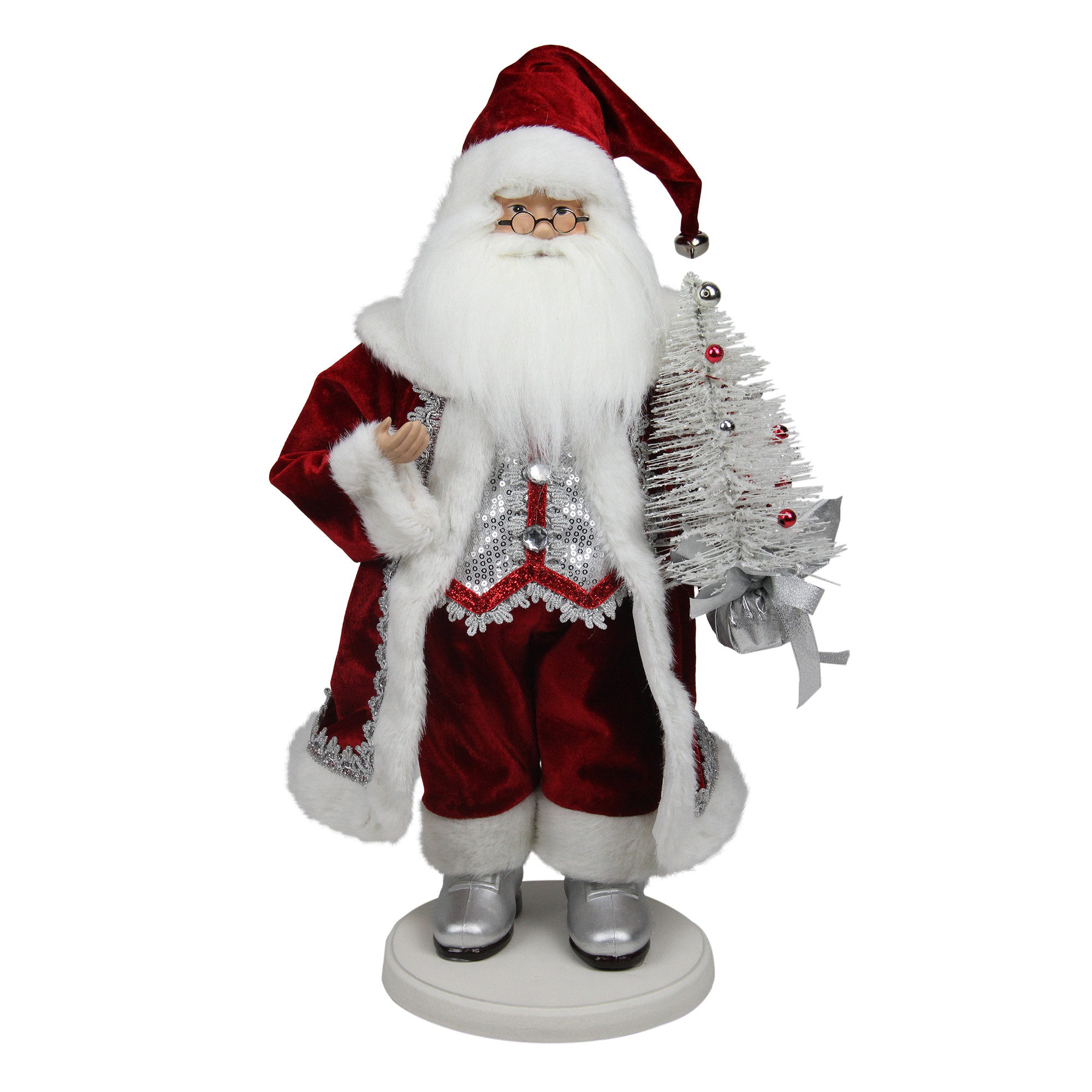 19" Red & White Santa Claus with Christmas Tree Tabletop Figurine ...