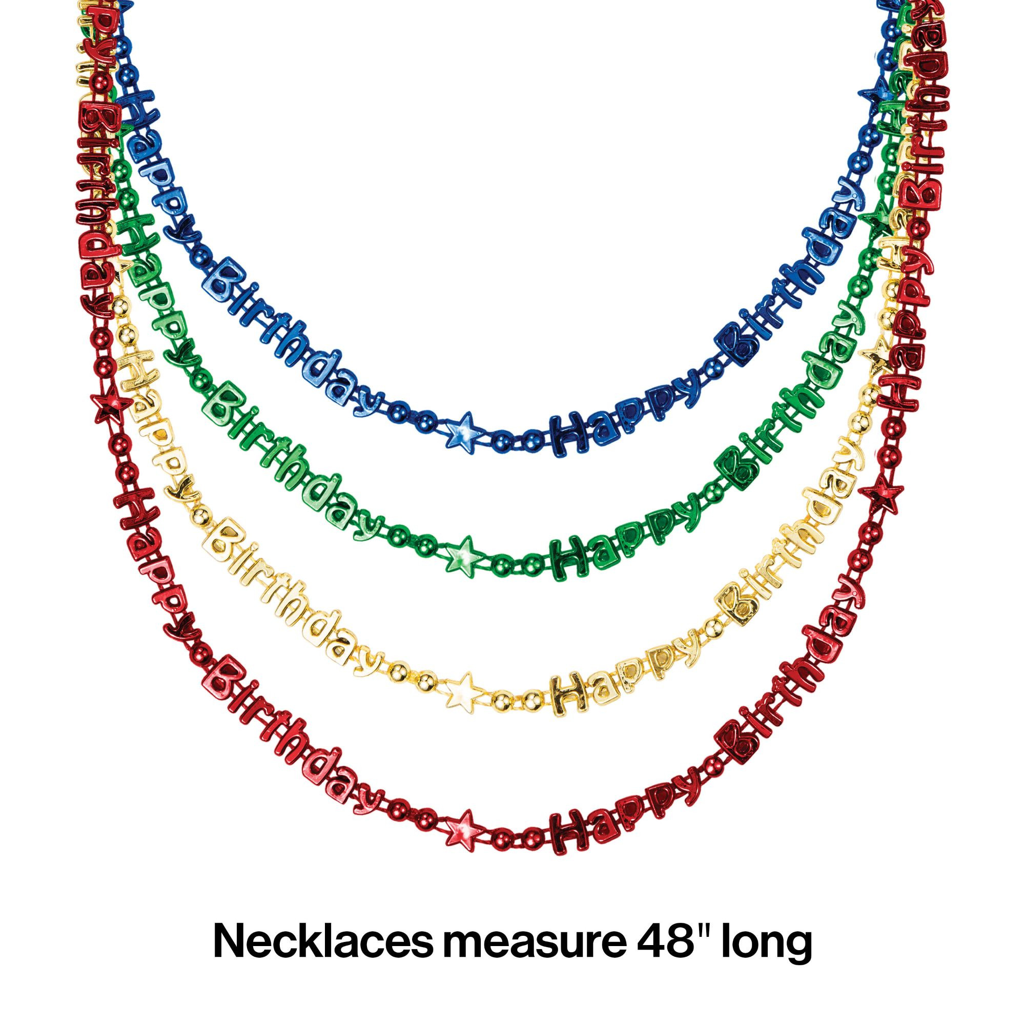 Club Pack of 48 Multicolor Happy Birthday Beaded Party Favor Necklaces ...
