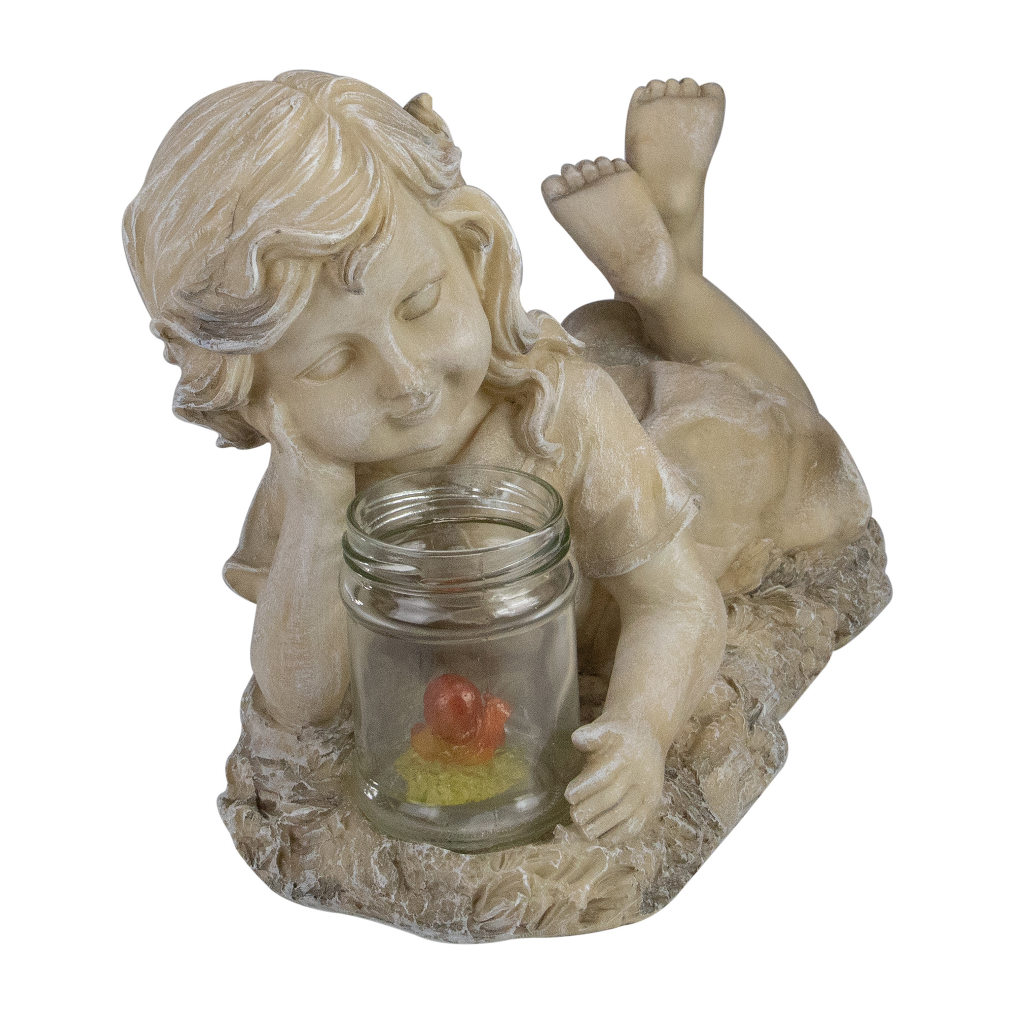 14.5" Beige & Brown LED Lighted Solar Powered Lounging Girl Outdoor ...