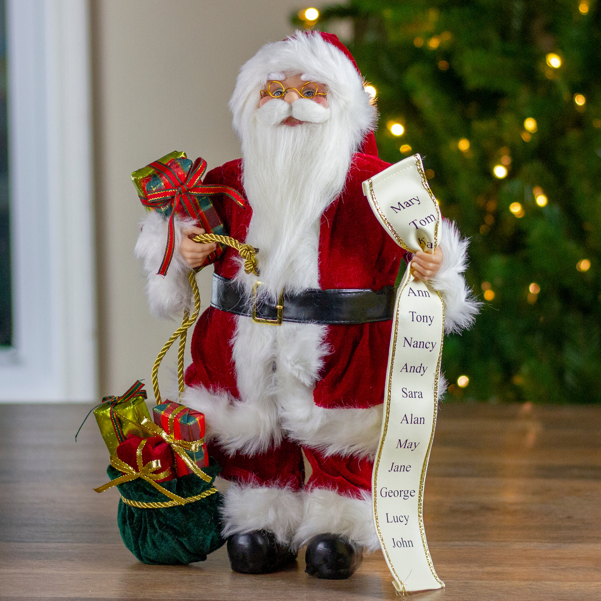 16" Red Traditional Standing Santa Claus Christmas Figure with Naughty ...