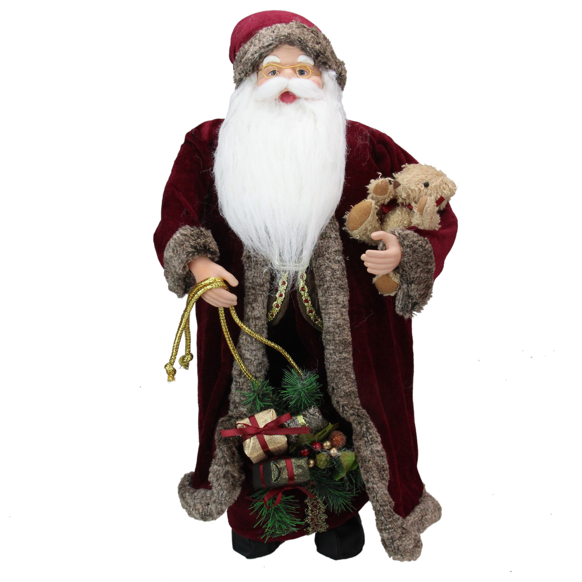 24" Gold & Brown Standing Santa Claus Christmas Figurine with Staff ...