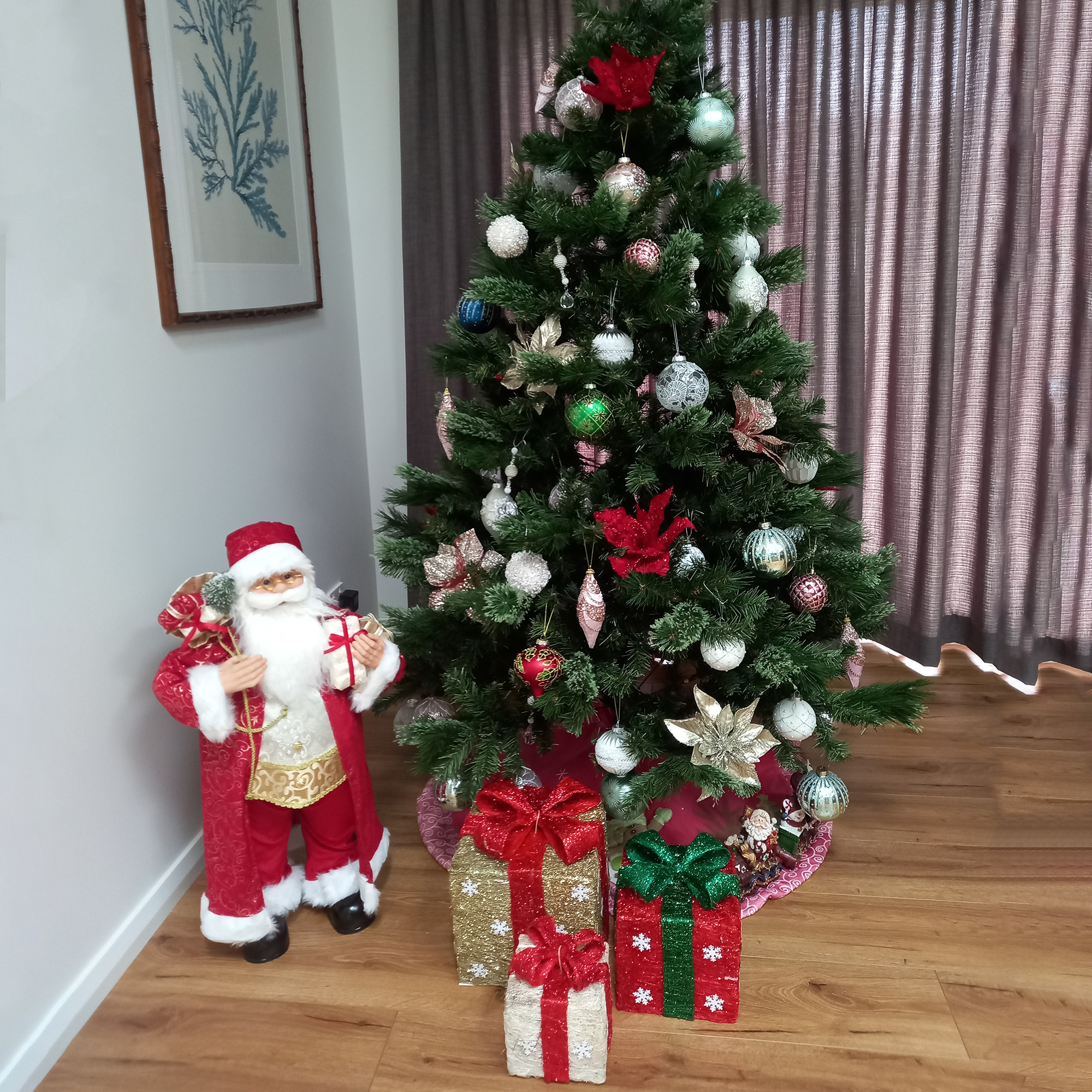 32" Red & Gold Santa Claus with Gifts Christmas Figure | Christmas Central