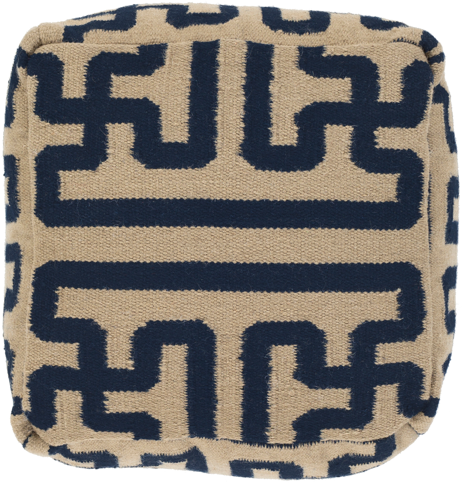 18" Navy Blue & Antique White Aztec Maze Wool Square Pouf Ottoman ...