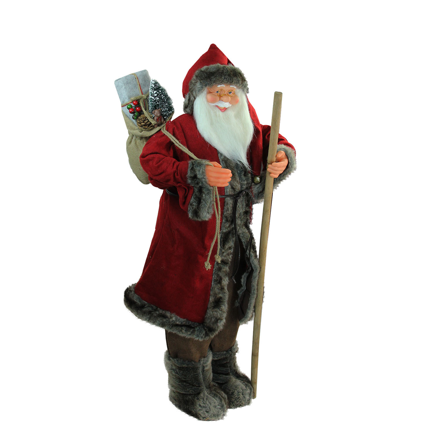 48" Red & Brown Santa Claus with Walking Stick Standing Christmas ...