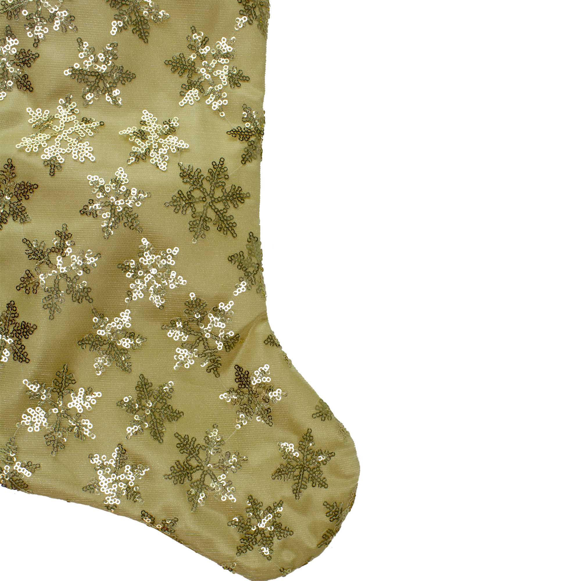 20.5" Gold & White Sequin Snowflake Christmas Stocking | Christmas Central