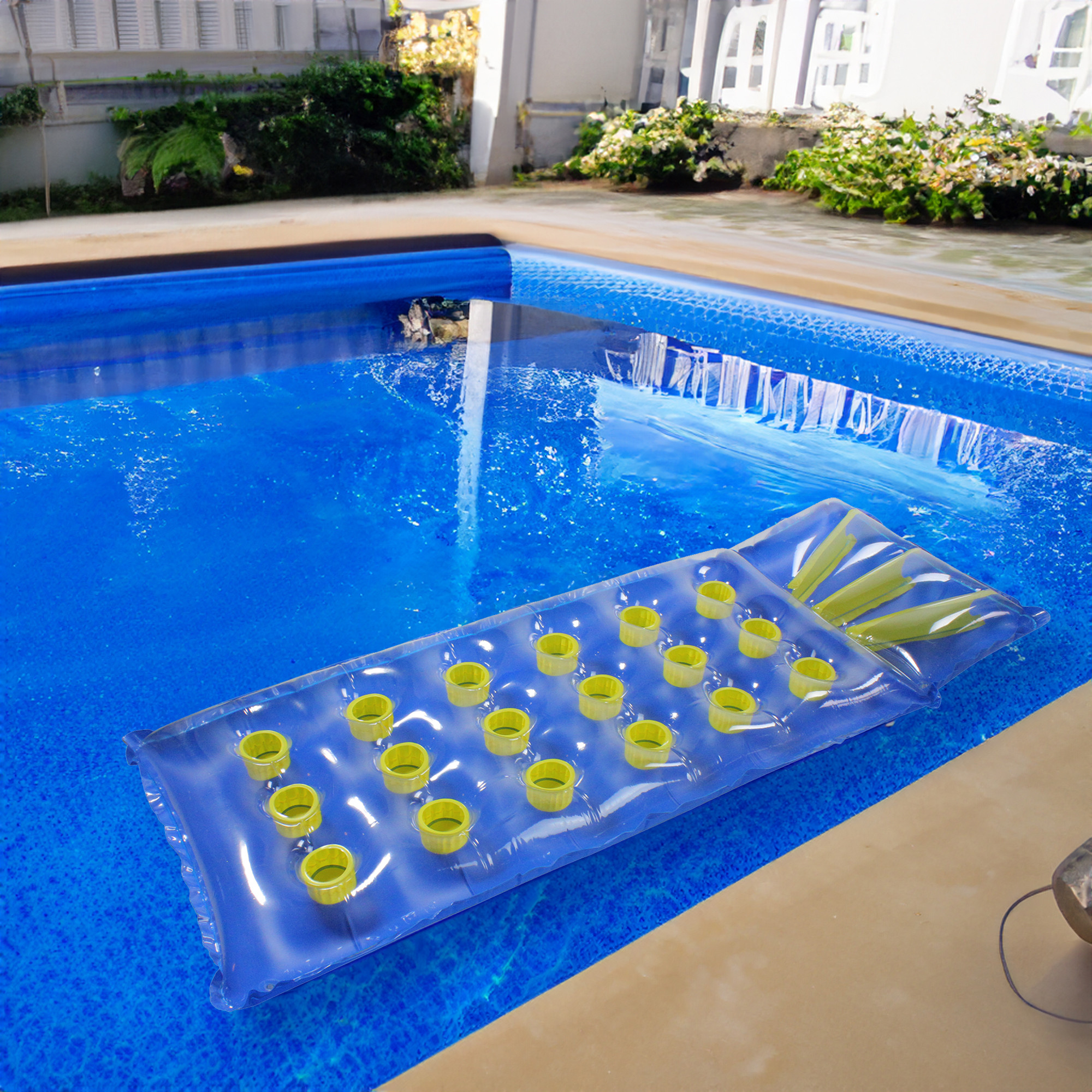 76" Blue & Yellow Inflatable 18-Pocket French Style Swimming Pool Air ...