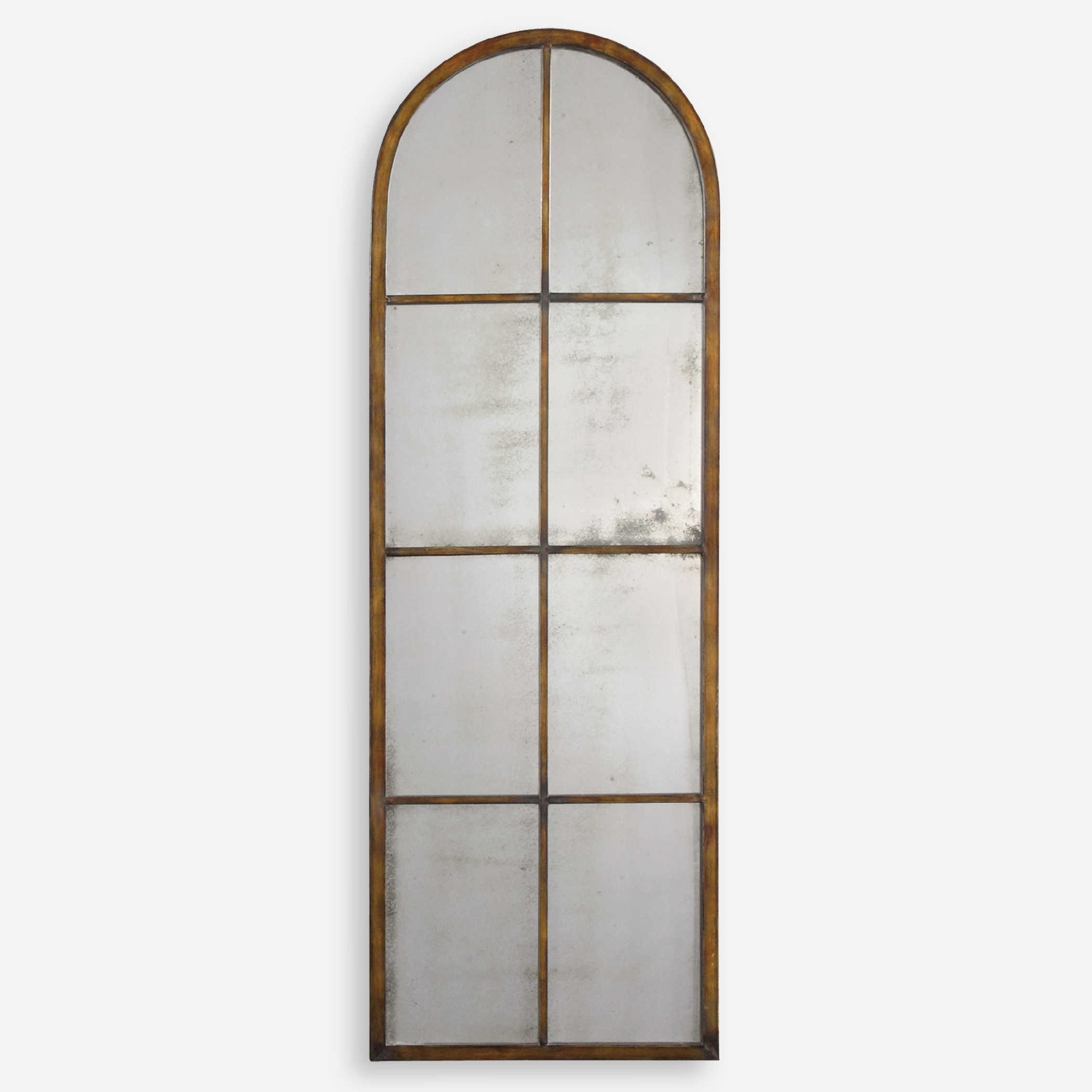 4' Antiqued Maple Brown & Gold Window Shaped Metal Framed Arch Wall ...