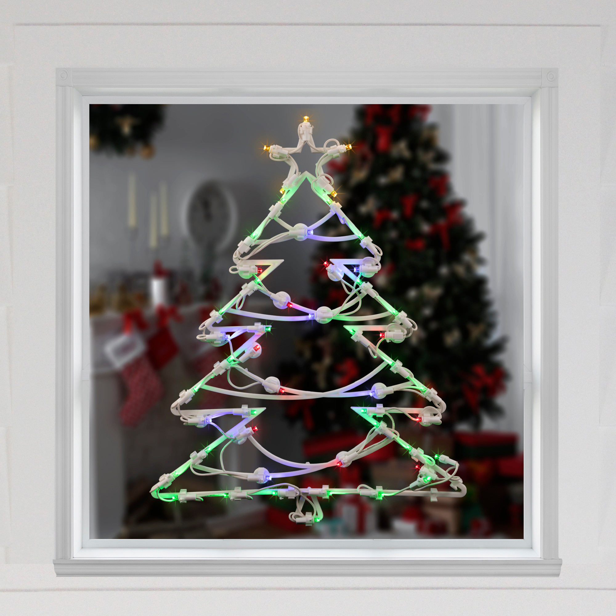 15.5" LED Lighted Christmas Tree Window Silhouette Decoration ...