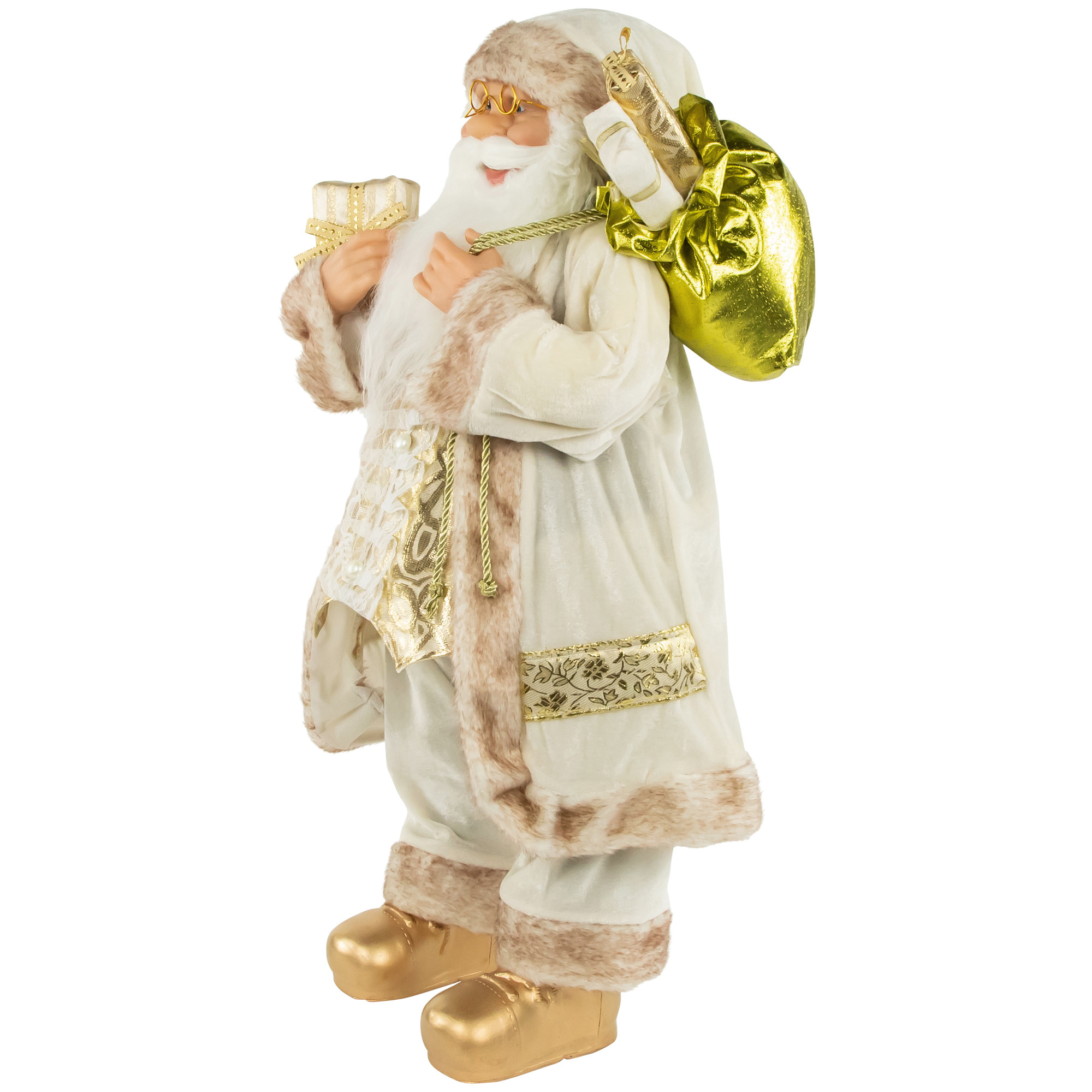 24" White & Ivory Santa Claus with Gift Bag Christmas Figure ...