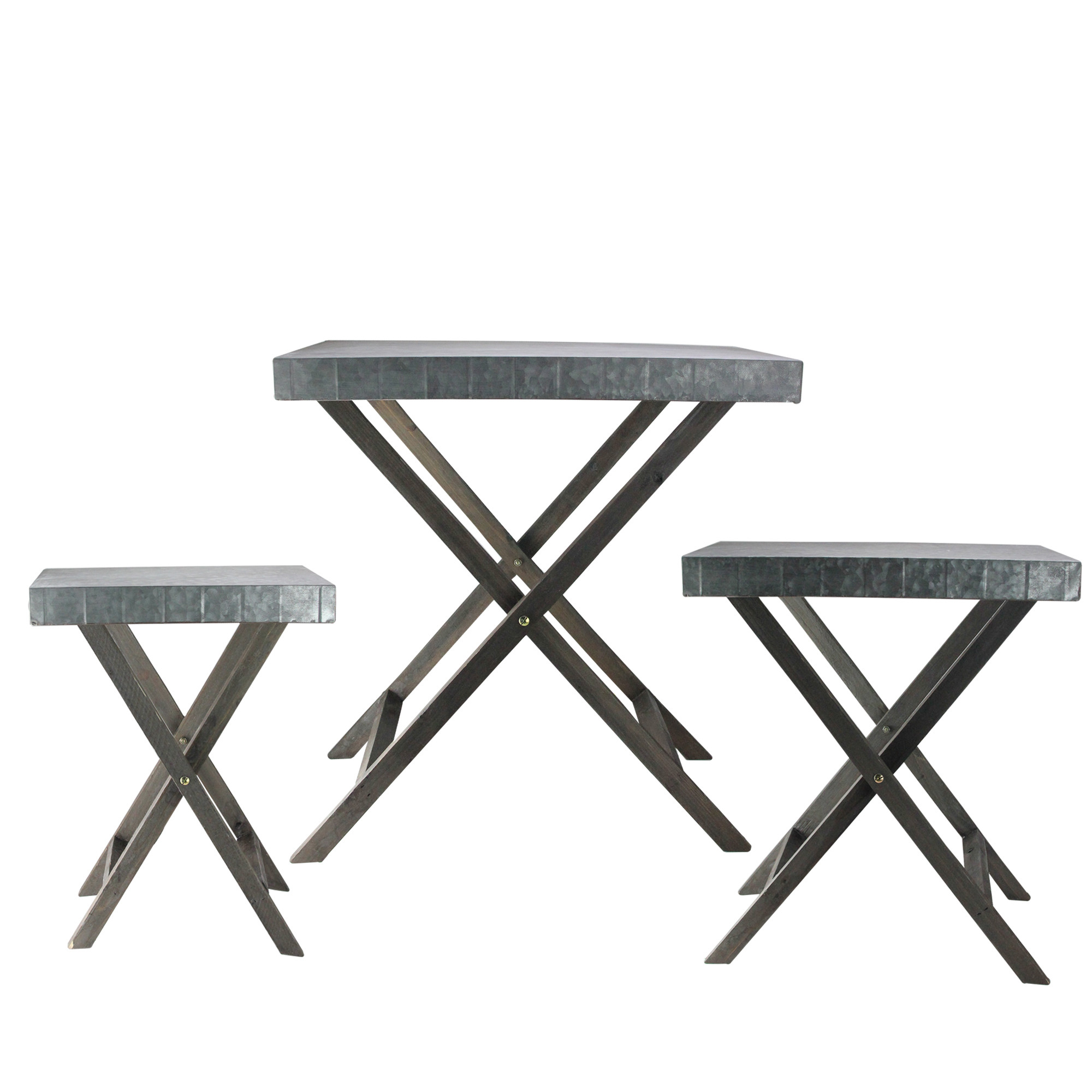 Set of 3 Gray Faux Hammered Finish Metal Decorative Rectangular Nesting Tables | Christmas Central
