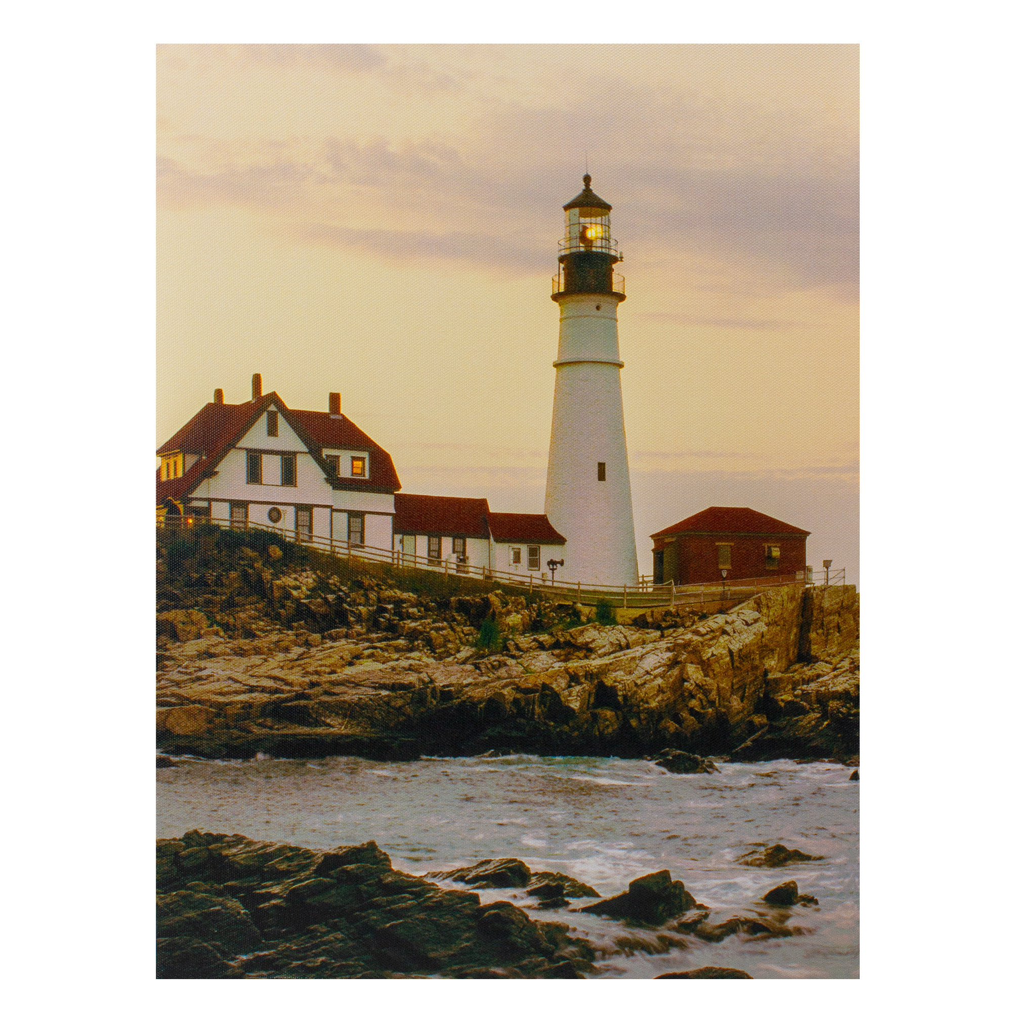LED Lighted Cottage Lighthouse Shoreline at Sunset Canvas Wall Art 15. ...