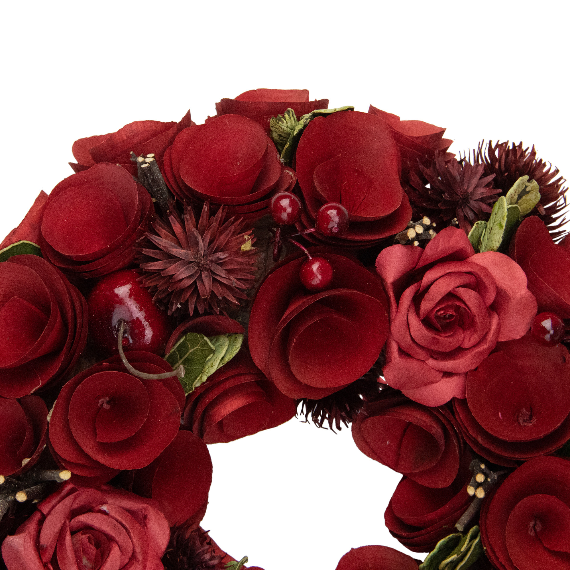 Red Wooden Rose & Berry Artificial Wreath, 9.5-Inch, Unlit | Christmas ...