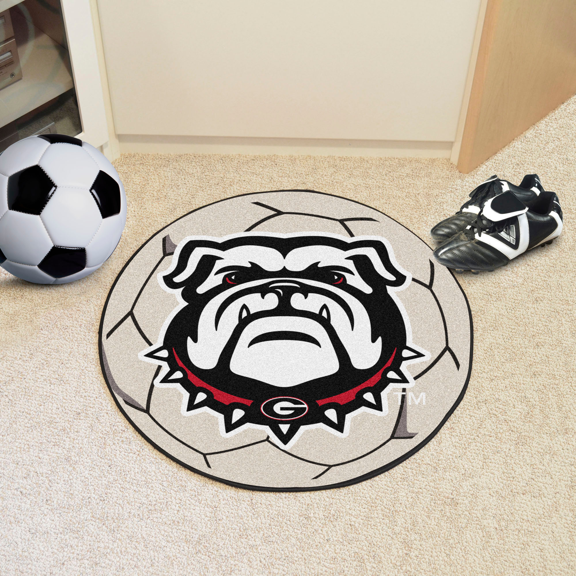 27" Black & White NCAA University of Georgia Bulldogs Soccer Ball Mat ...