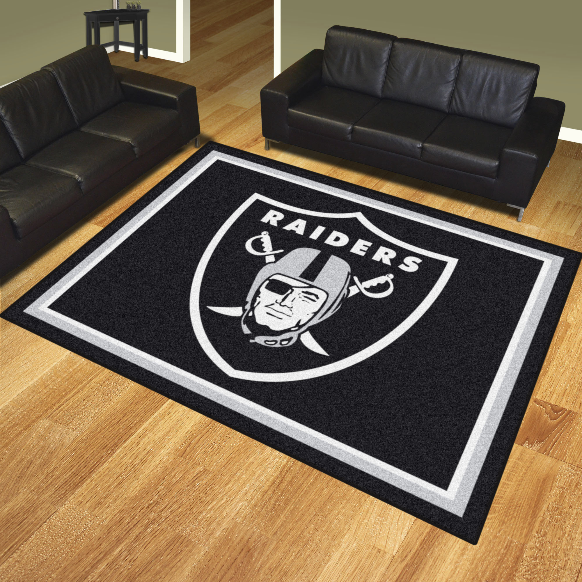 8' x 10' Black & White NFL Oakland Raiders Plush Non-Skid Area Rug ...