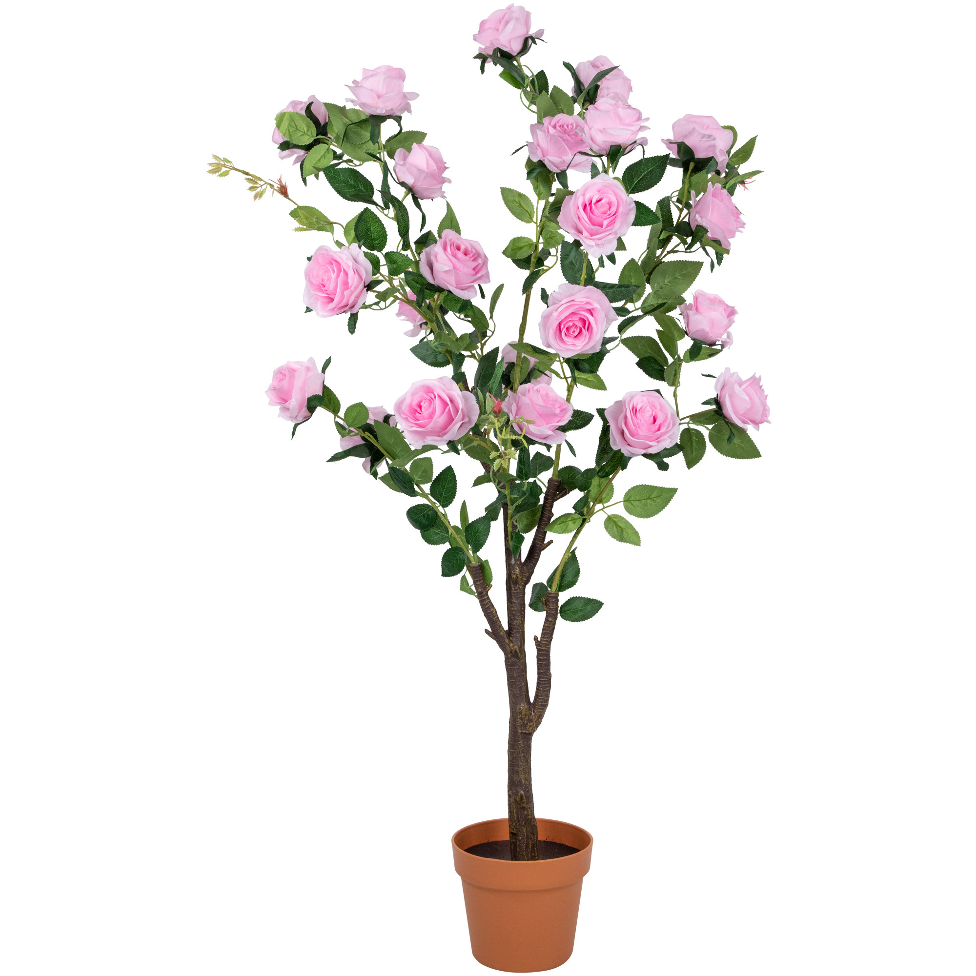 44" Pink Potted Artificial Rose Bush in Bloom | Christmas Central