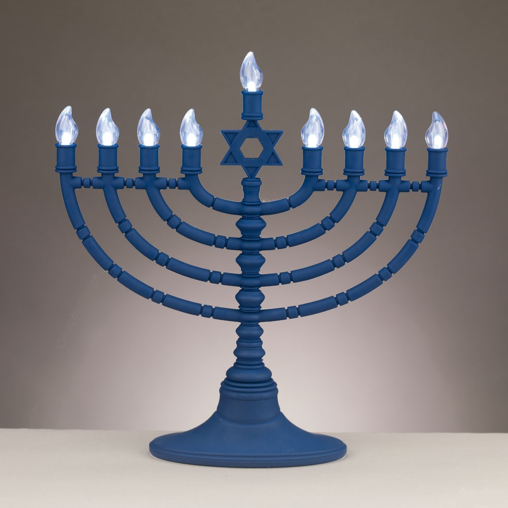 11.5" Blue & Clear Star of David Hanukkah LED Bulbs Menorah | Christmas ...