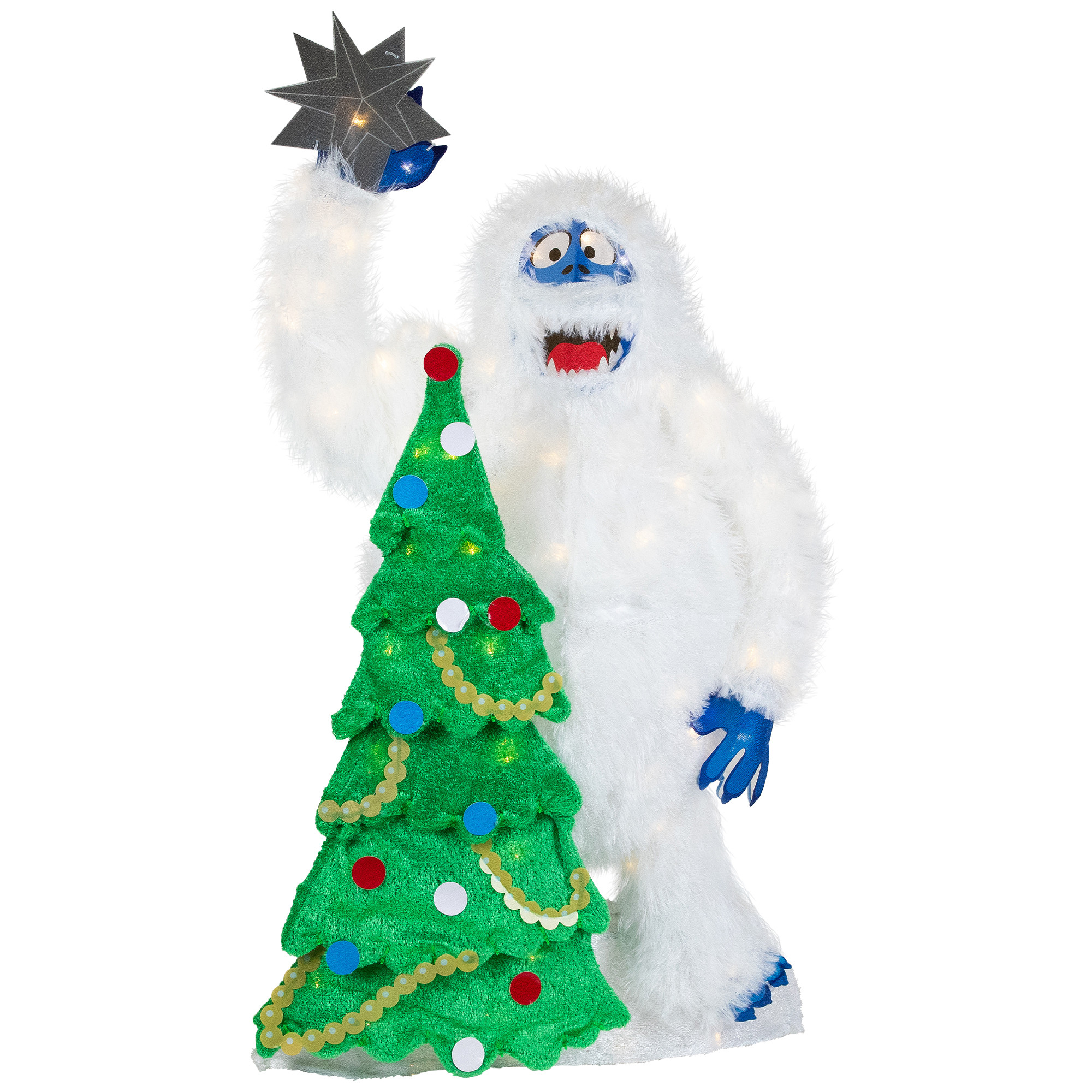 32" Pre-Lit Faux Fur Bumble with Tree & Star Outdoor Christmas ...