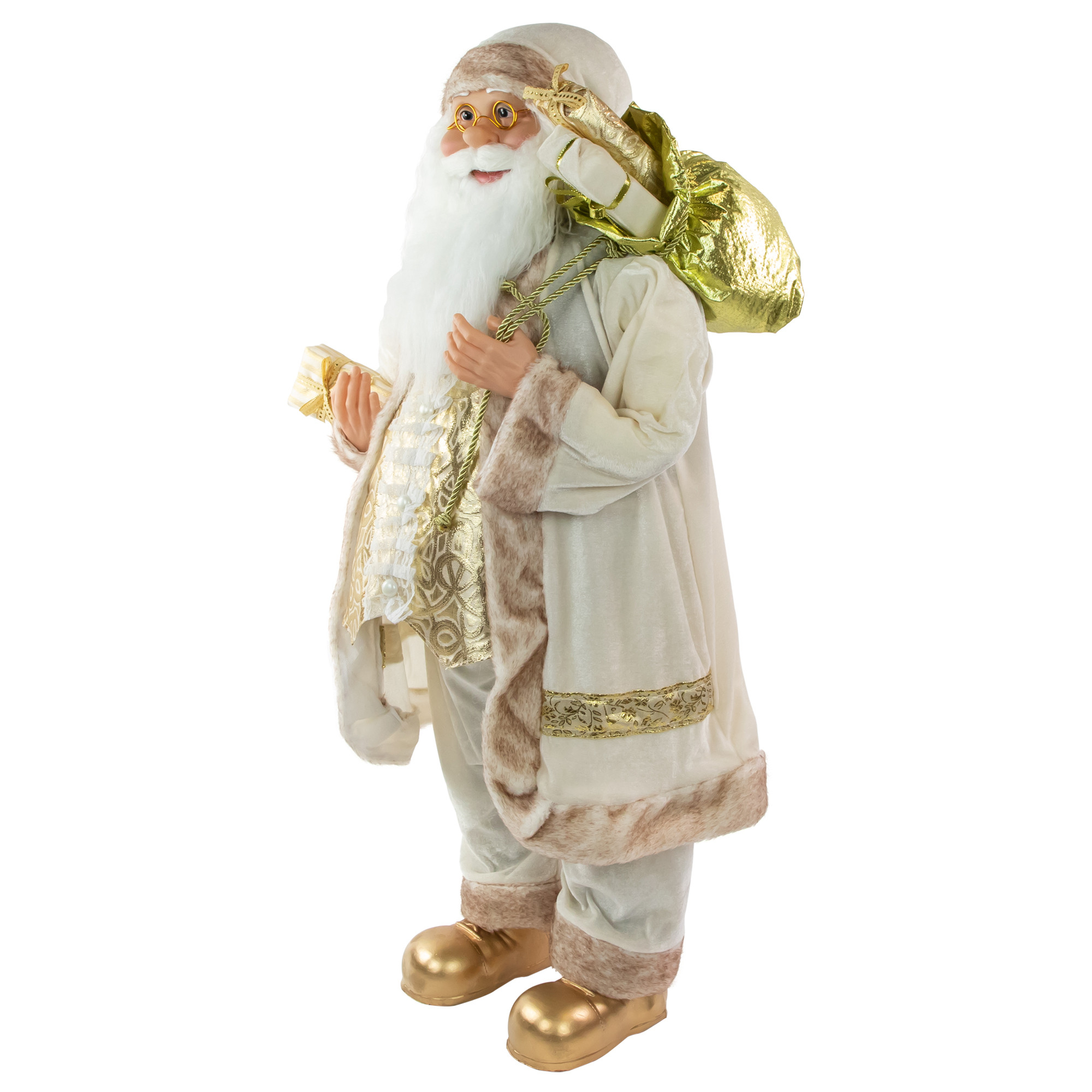 36" Winter White & Ivory Santa Claus with Gift Bag Christmas Figure ...