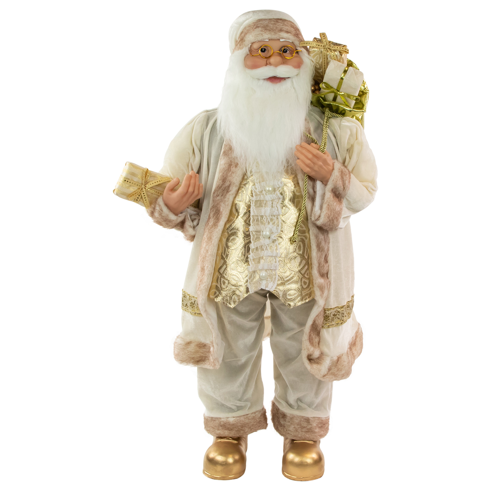 36" Winter White & Ivory Santa Claus with Gift Bag Christmas Figure ...