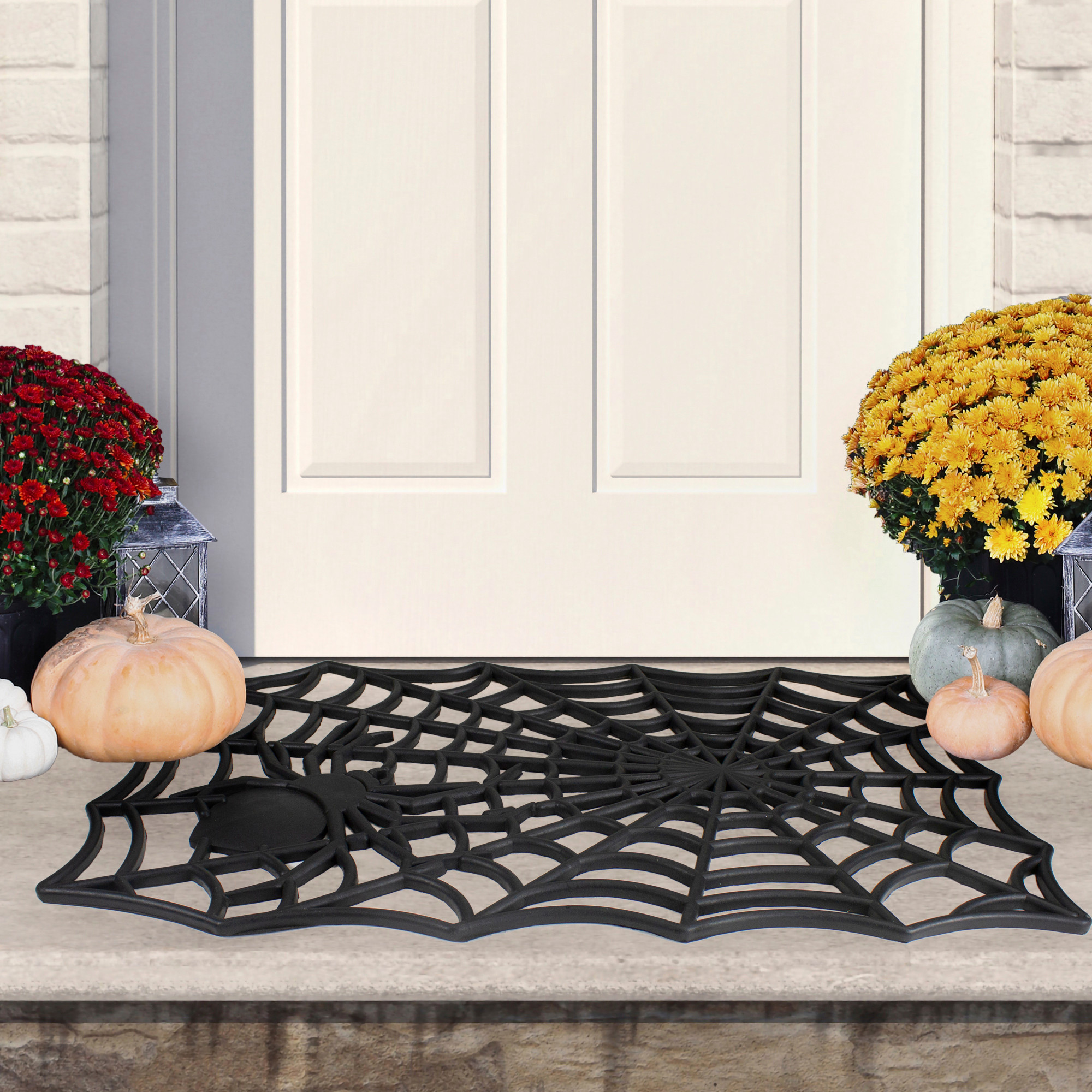 Black Spider Web Rectangular Halloween Doormat 18" x 30" | Christmas ...