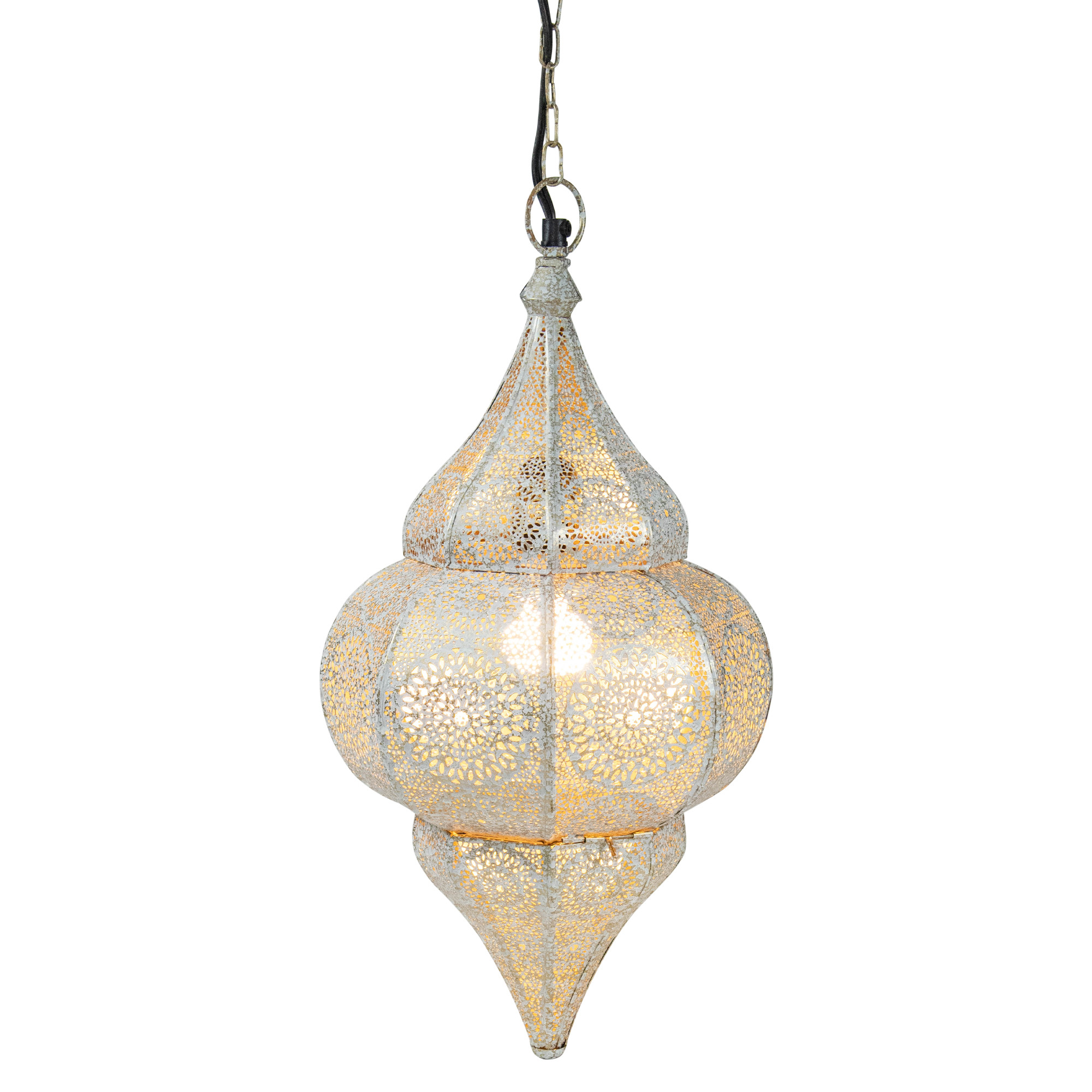 18" White & Gold Moroccan Style Hanging Lantern Ceiling Light Fixture ...