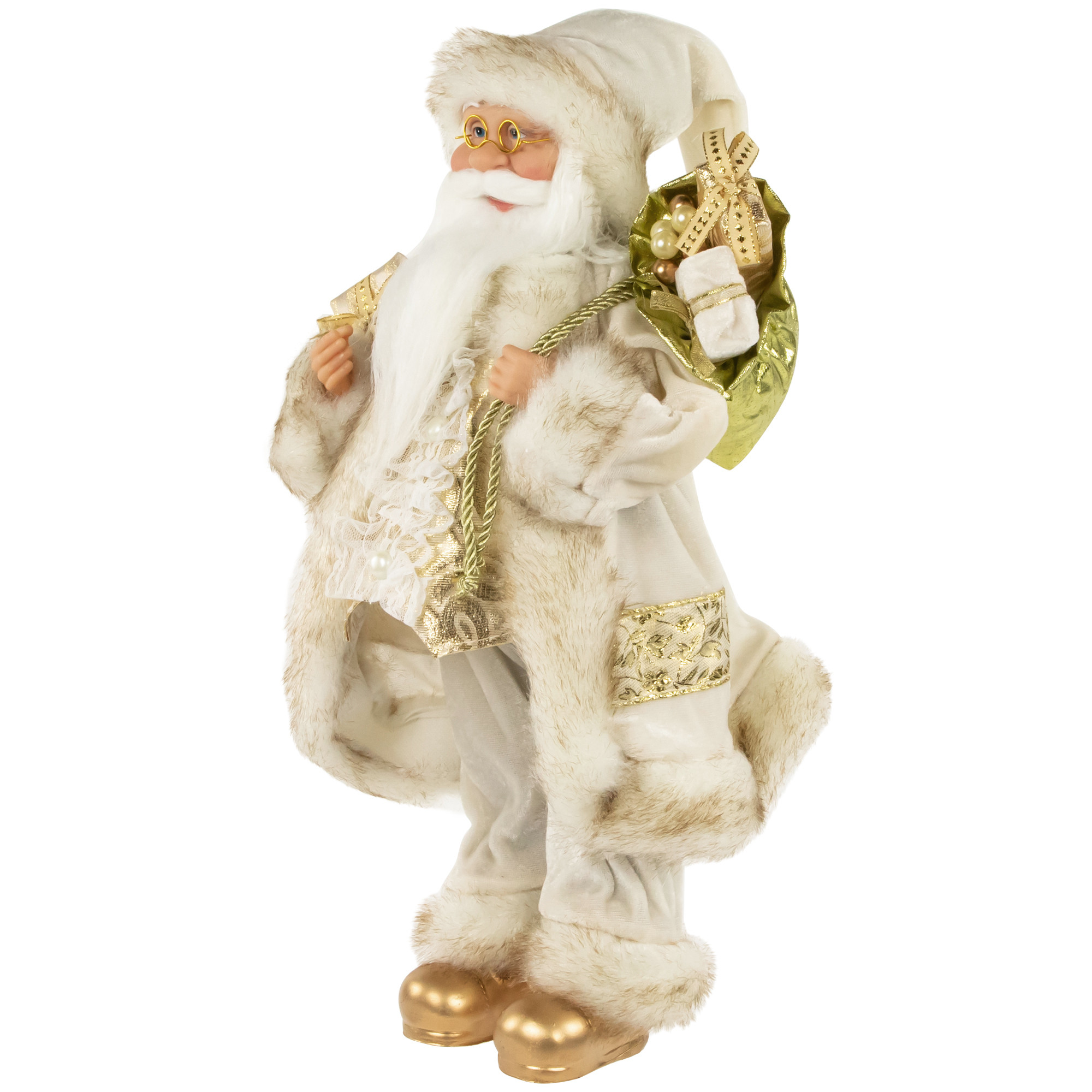18" Ivory & Gold Santa Claus with Gift Bag Christmas Figure | Christmas ...