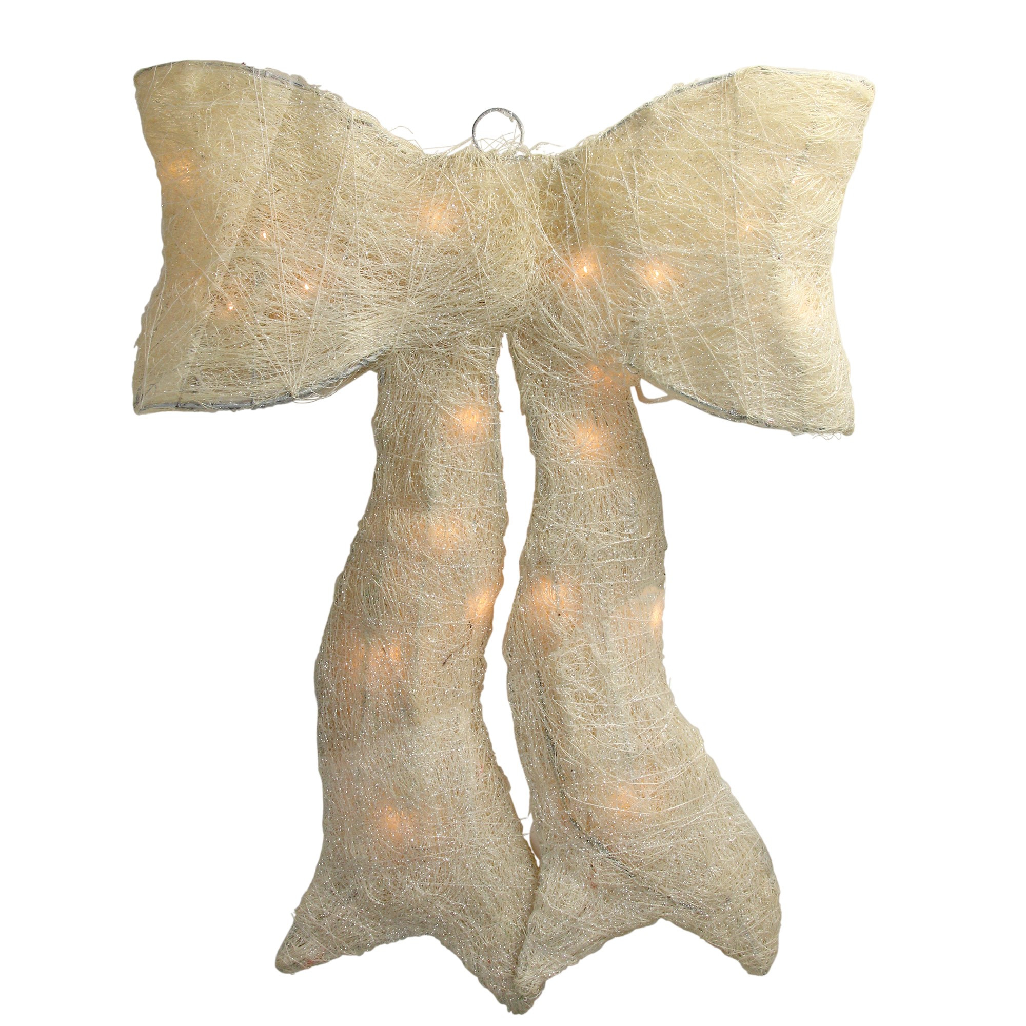 18" Sparkling Cream Lighted Bow Christmas Outdoor Decoration ...