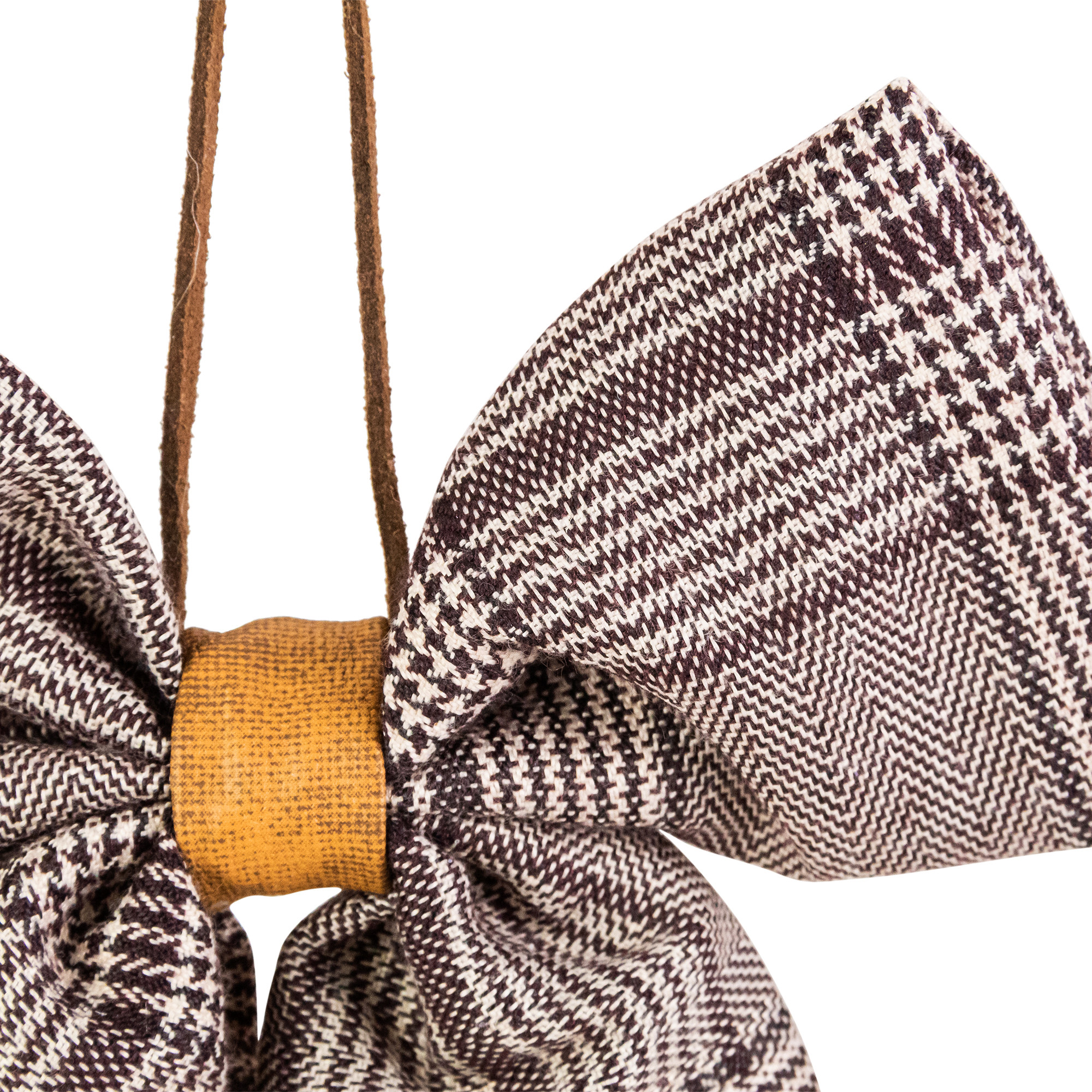 19" Brown & Cream Houndstooth Plaid Christmas Bow Decoration ...