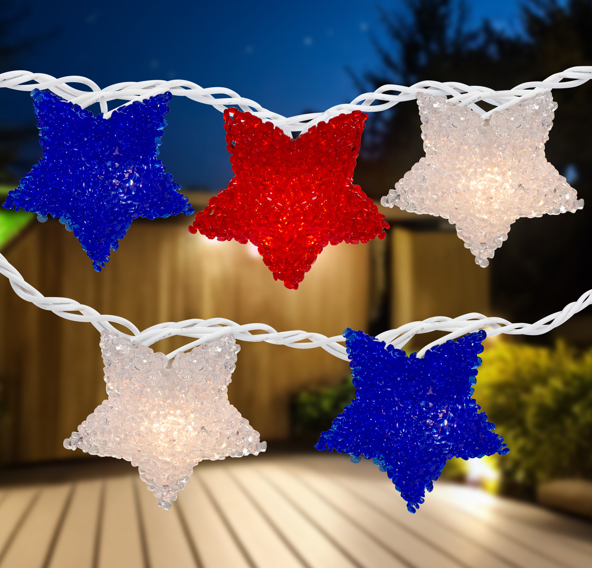 10-Count Red & Blue Fourth of July Star String Light Set, 5.25' White ...
