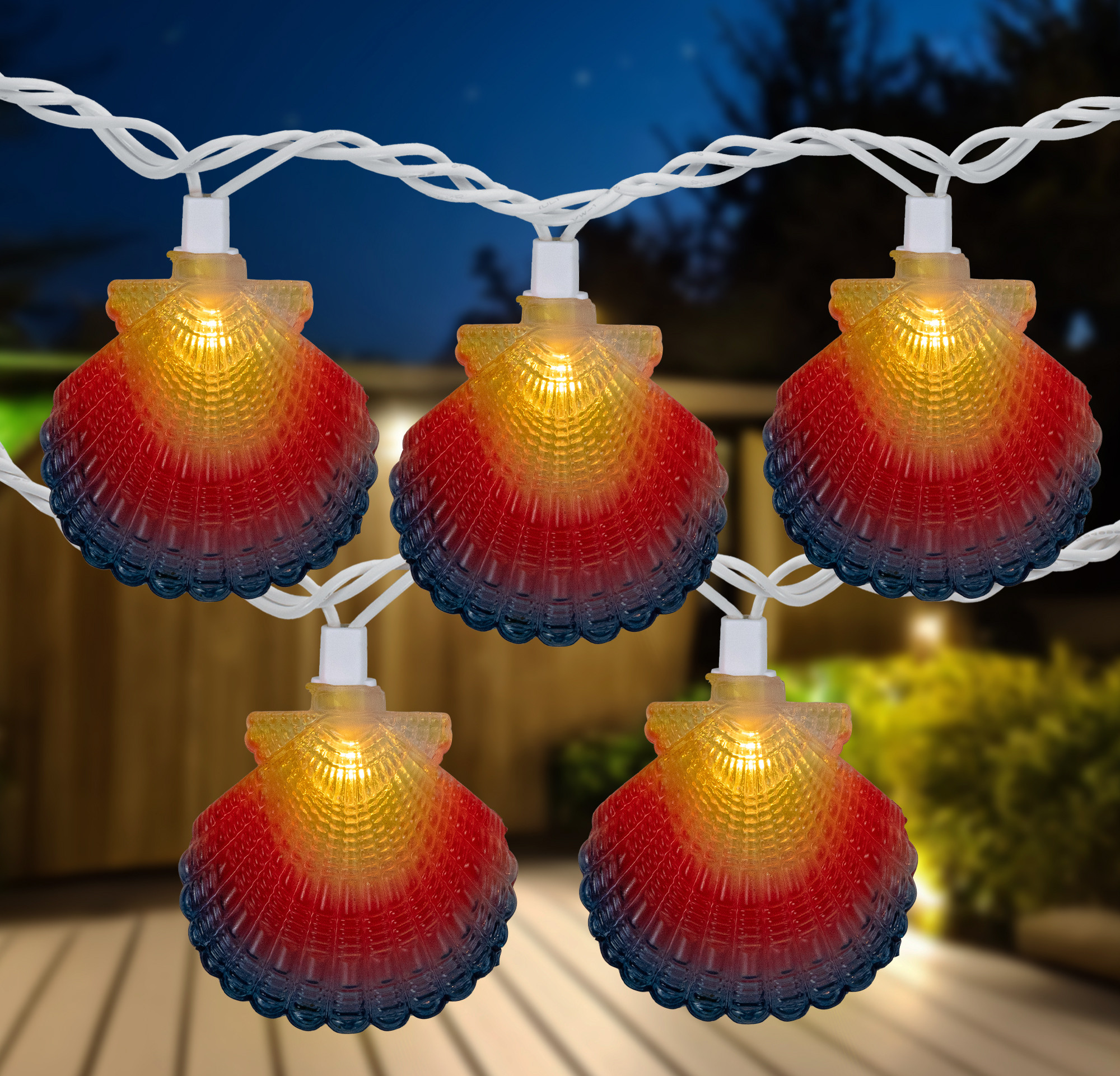 10-Count Vibrantly Colored Seashell Outdoor Patio String Light Set, 7 ...