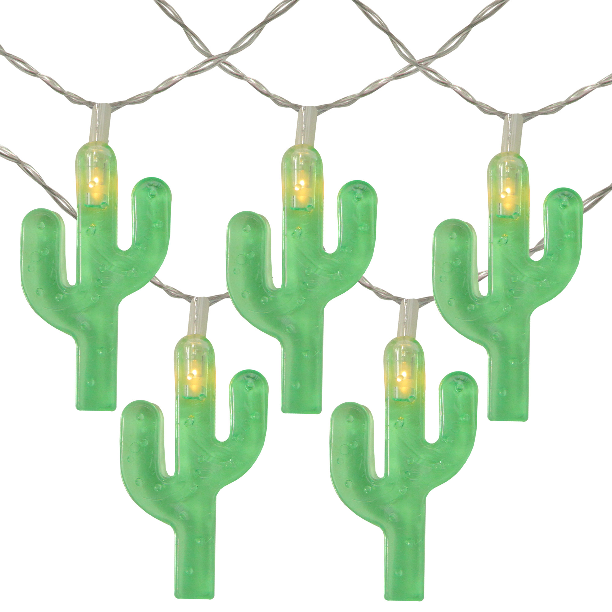 10-Count Green Cactus LED String Lights - 4.5ft Clear Wire | Christmas ...