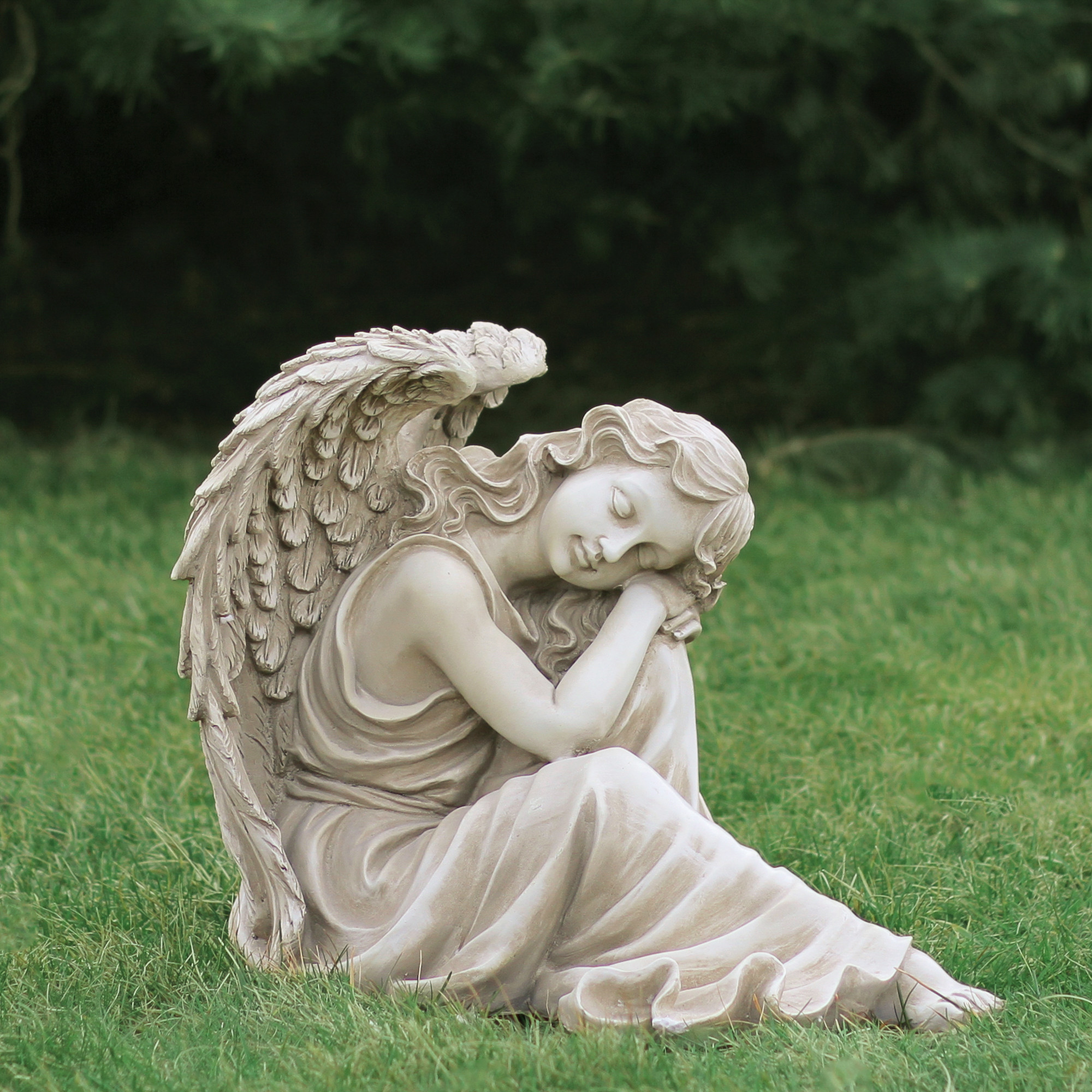 17" Gray Resting Angel Outdoor Garden Statue | Christmas Central