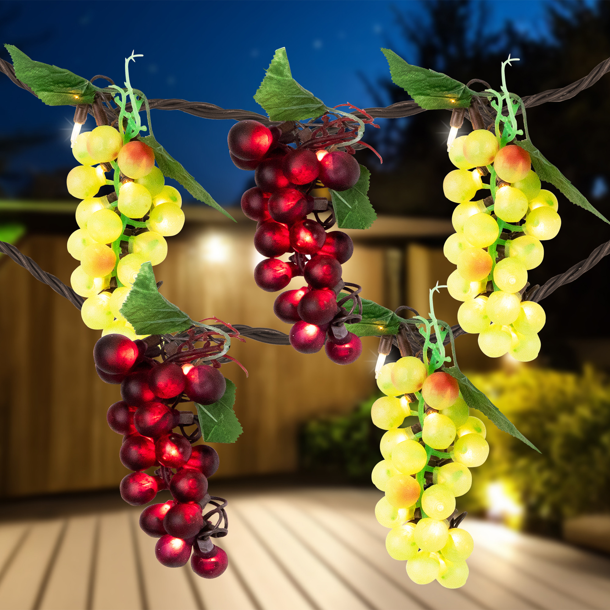 5-Count Red & Green Grape Cluster String Light Set, 8ft Brown Wire ...
