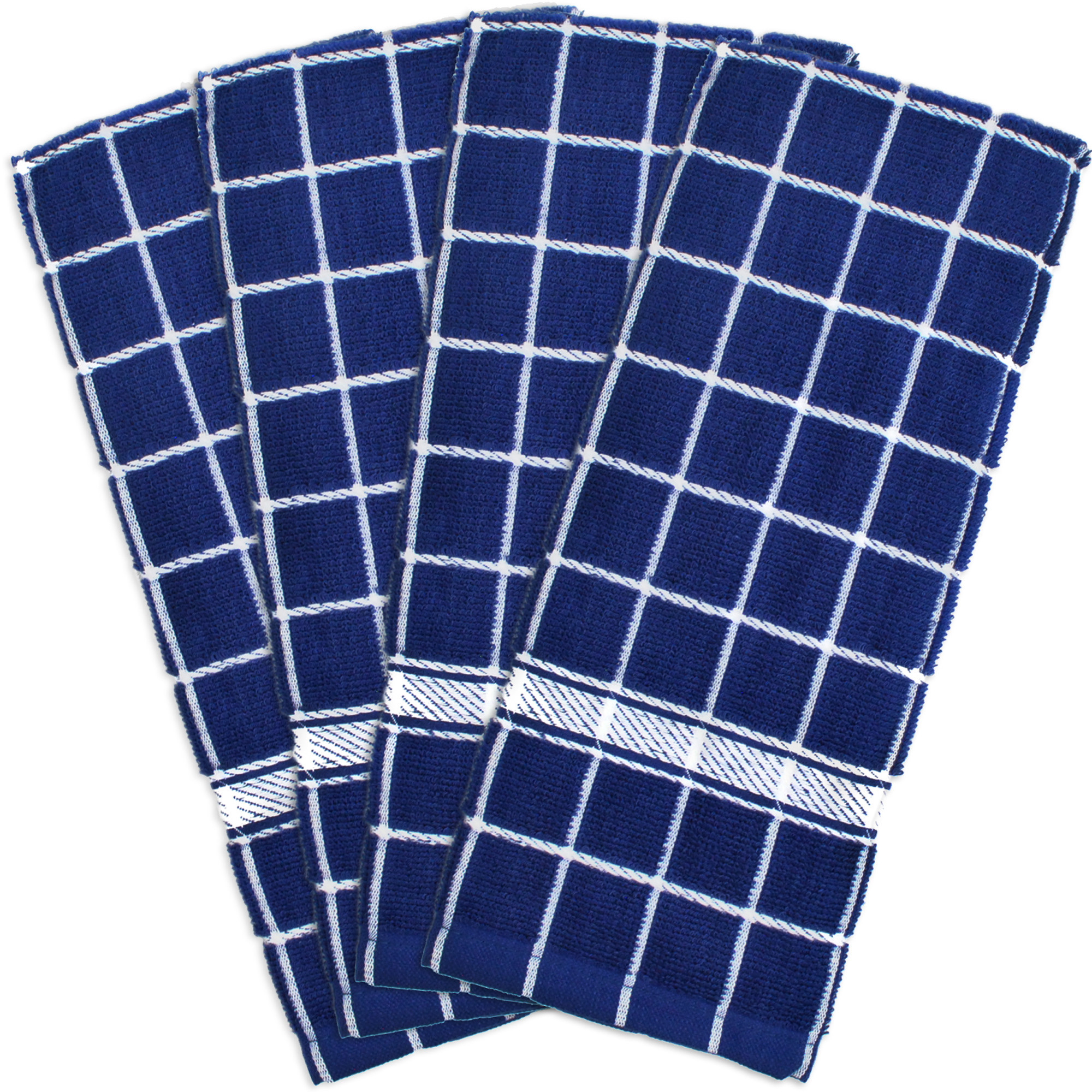 Set of 4 Nautical Blue Solid Windowpane Dish Towels 26" x 16 ...