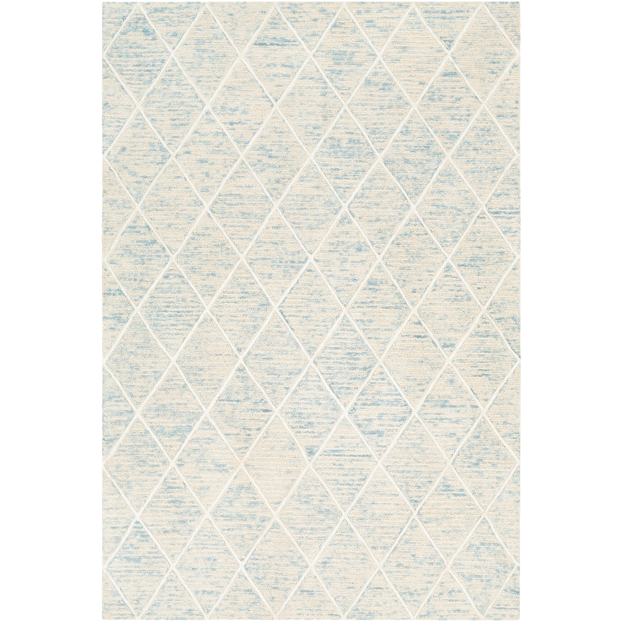 2' x 3' Diamond Pattern Ivory & Blue Wool Area Rug | Christmas Central