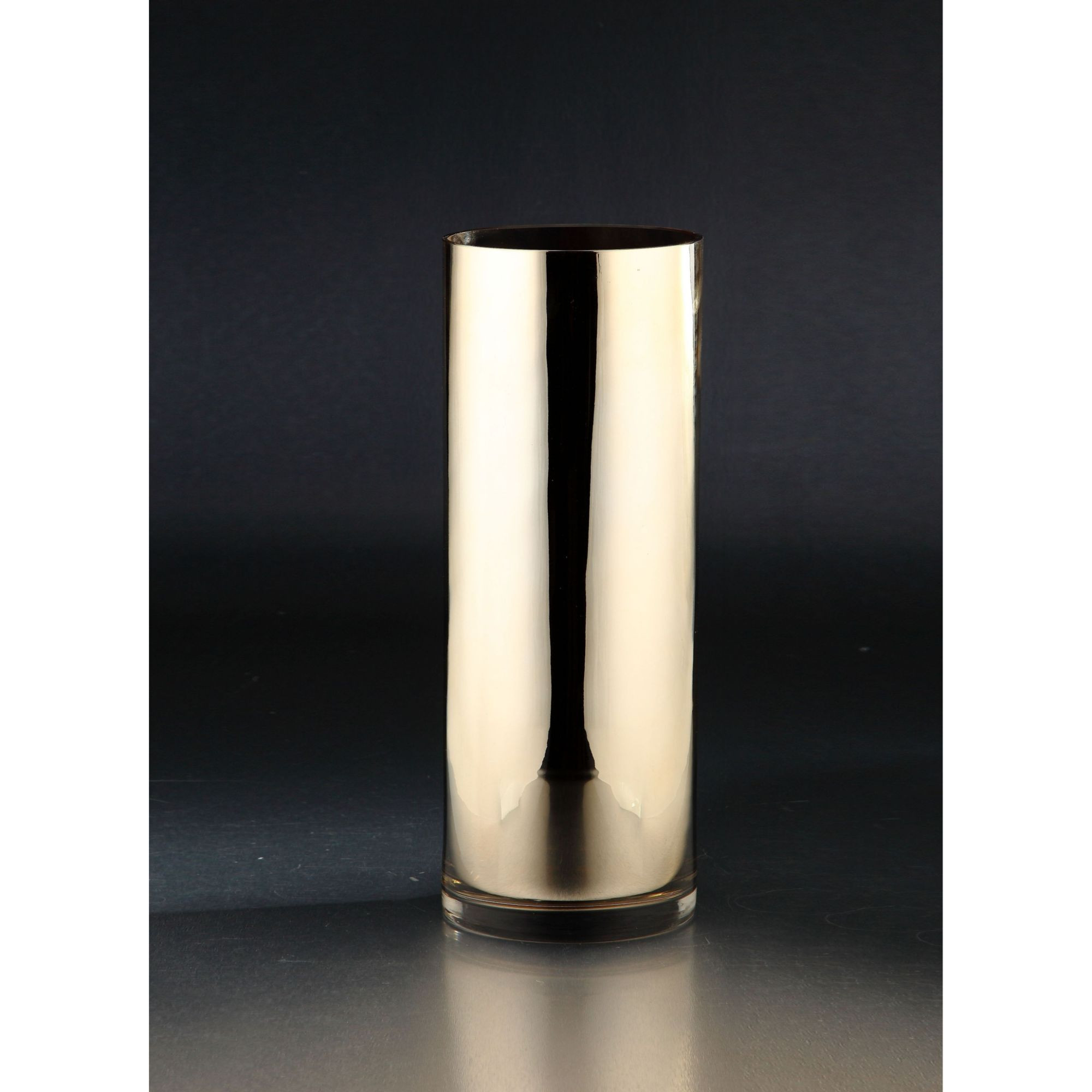 15.5" Metallic Golden Colored Cylinder Glass Vases Tabletop Decor ...