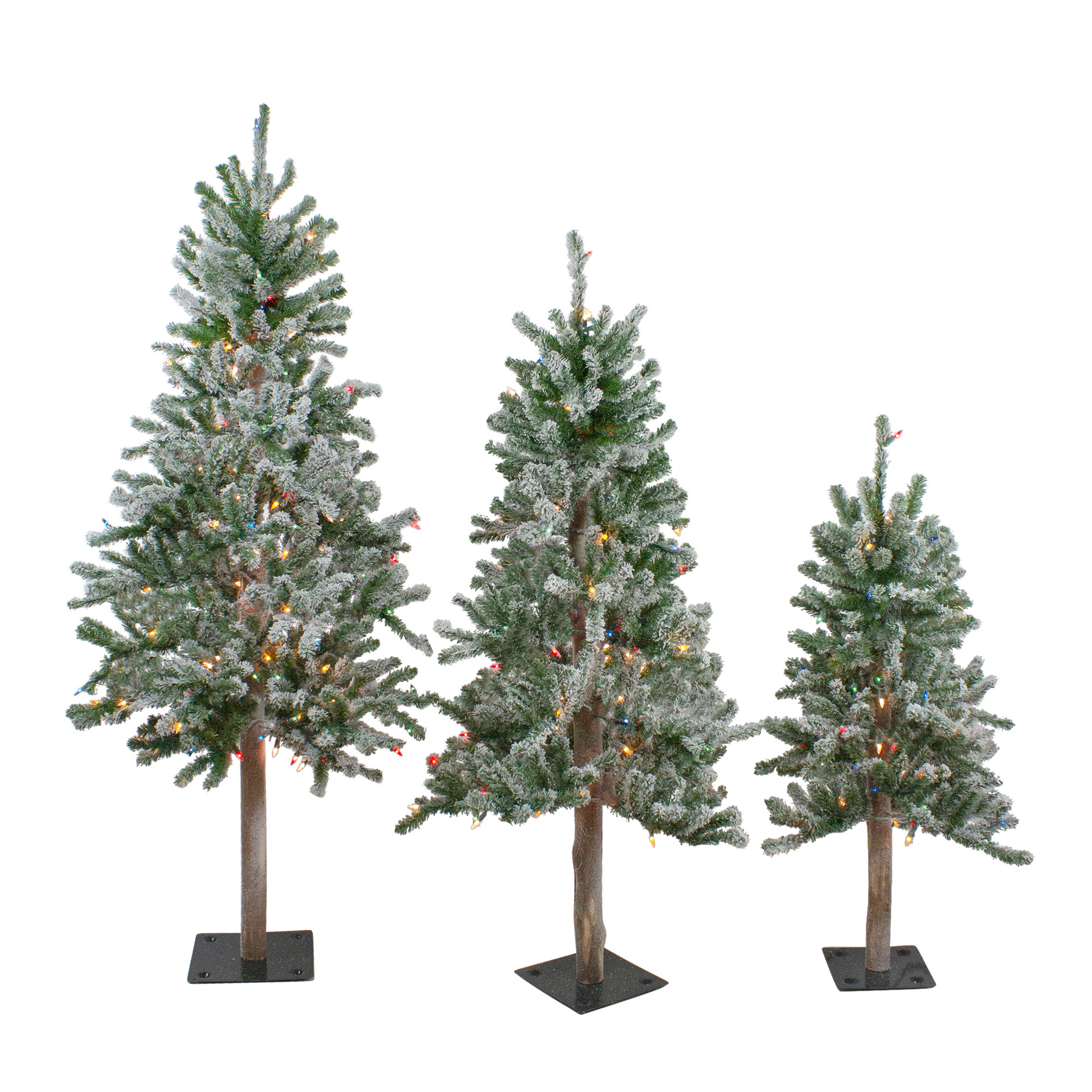Flocked Alpine Artificial Christmas Trees - 5' - Unlit - Set of 3 ...