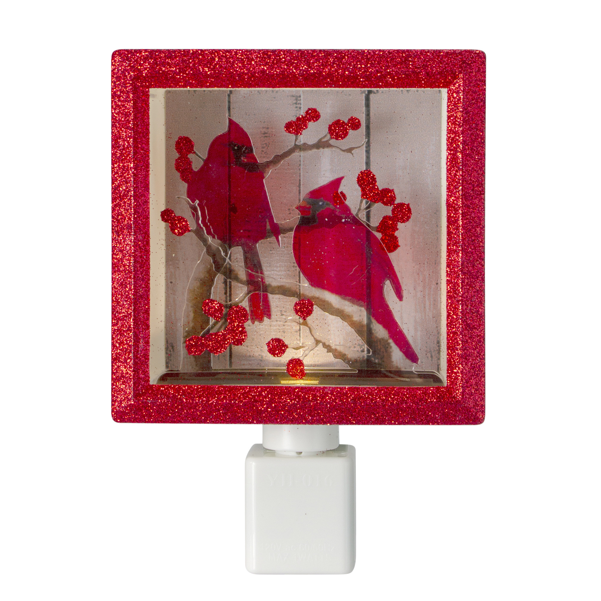6" Red & Brown Glitter Cardinal Christmas Night Light | Christmas Central